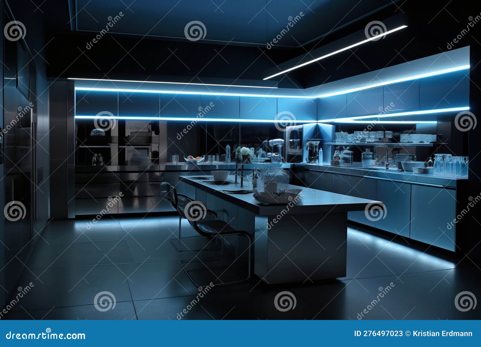 Bold Futuristic Kitchen with LED Lighting and Visionary Design Stock ...