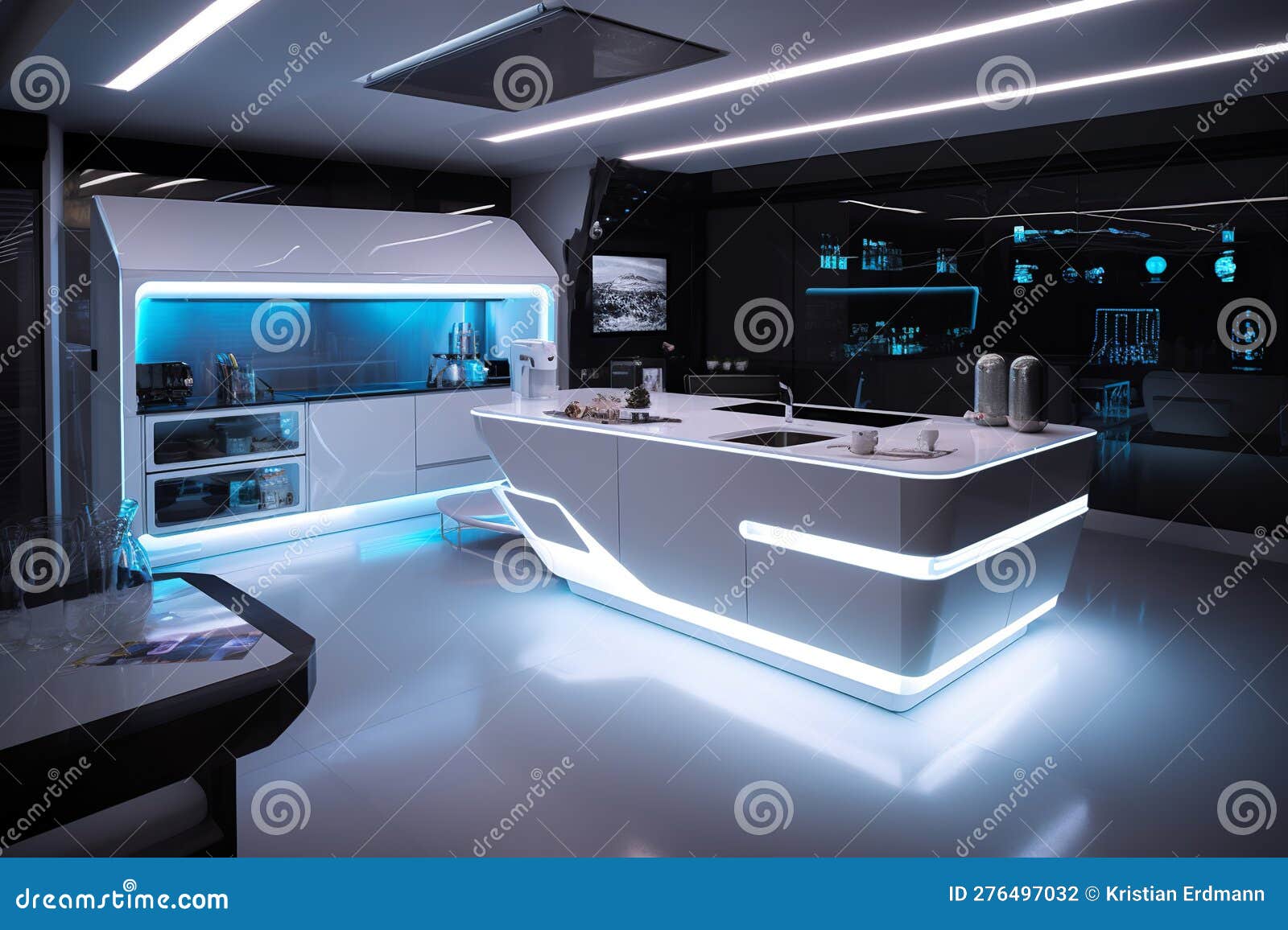 Bold Futuristic Kitchen with LED Lighting and Visionary Design Stock ...