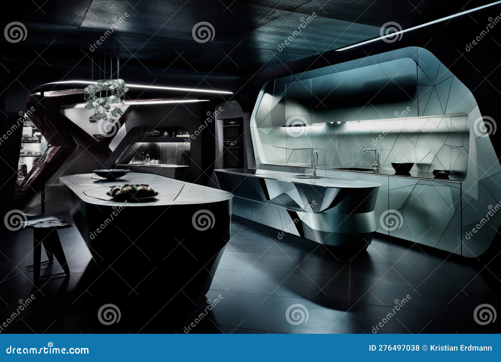 Bold Futuristic Kitchen with LED Lighting and Visionary Design Stock ...