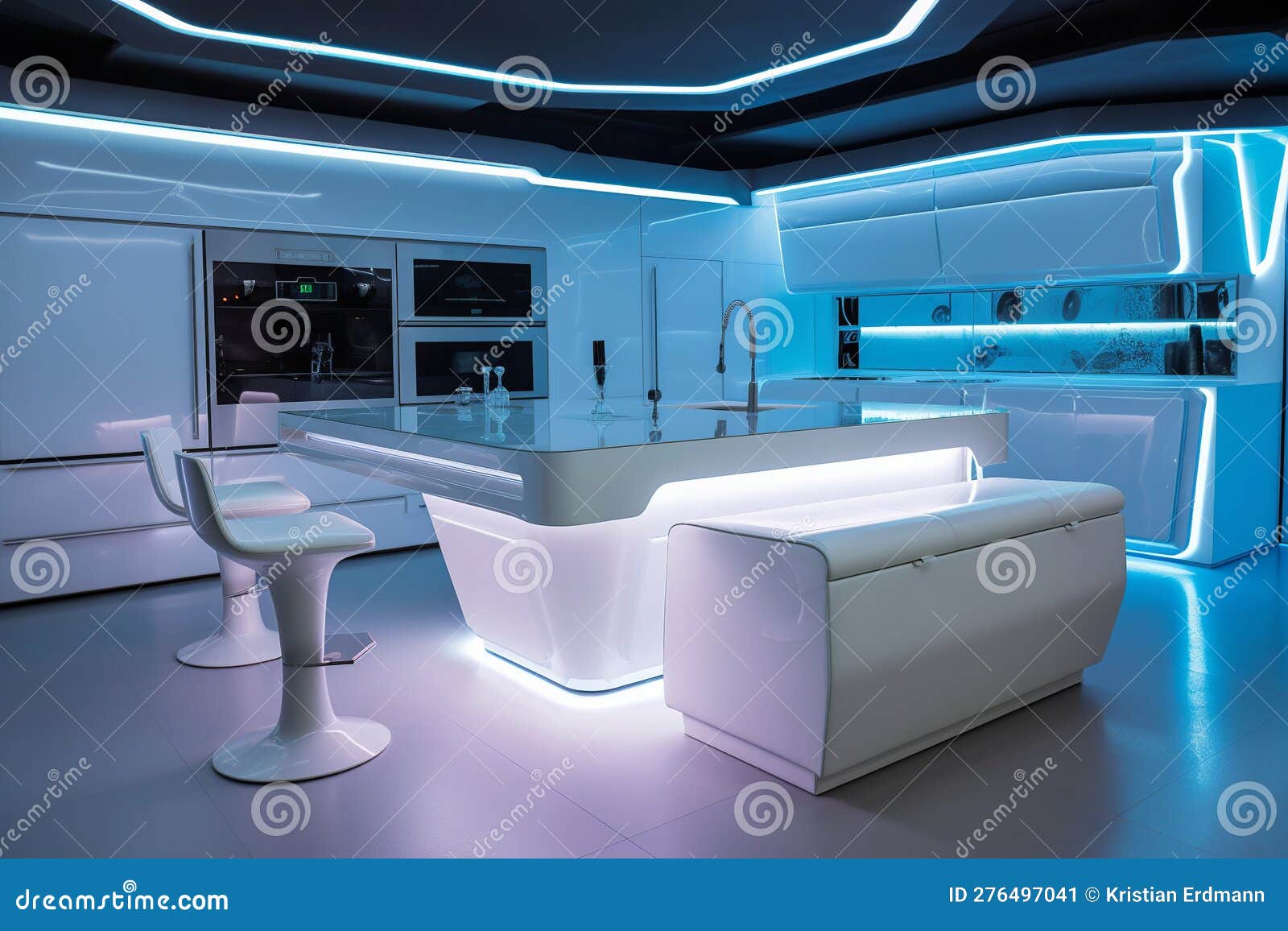 Bold Futuristic Kitchen with LED Lighting and Visionary Design Stock ...