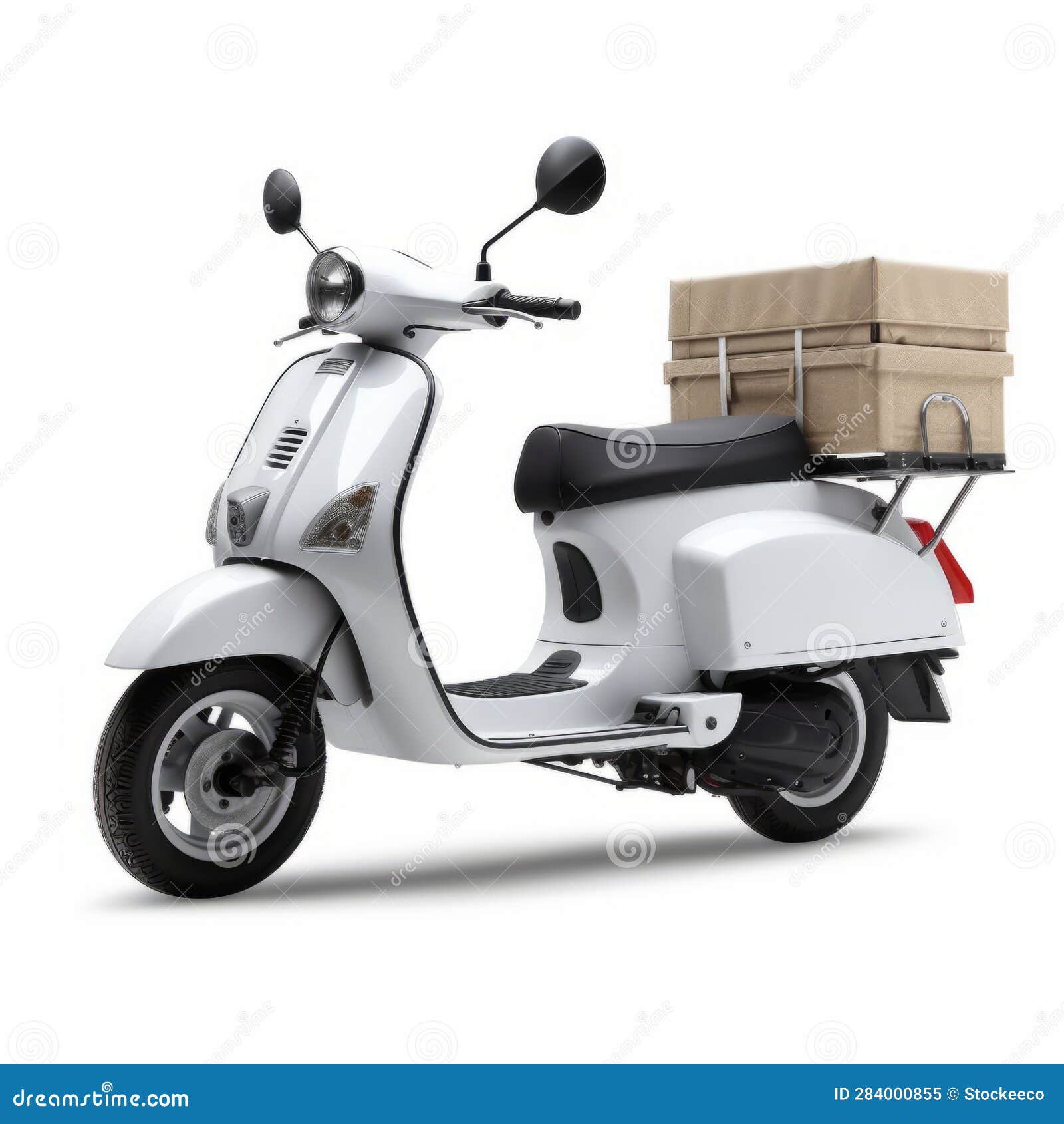 Bold and Graceful White Scooter with Box and Basket Stock Illustration ...