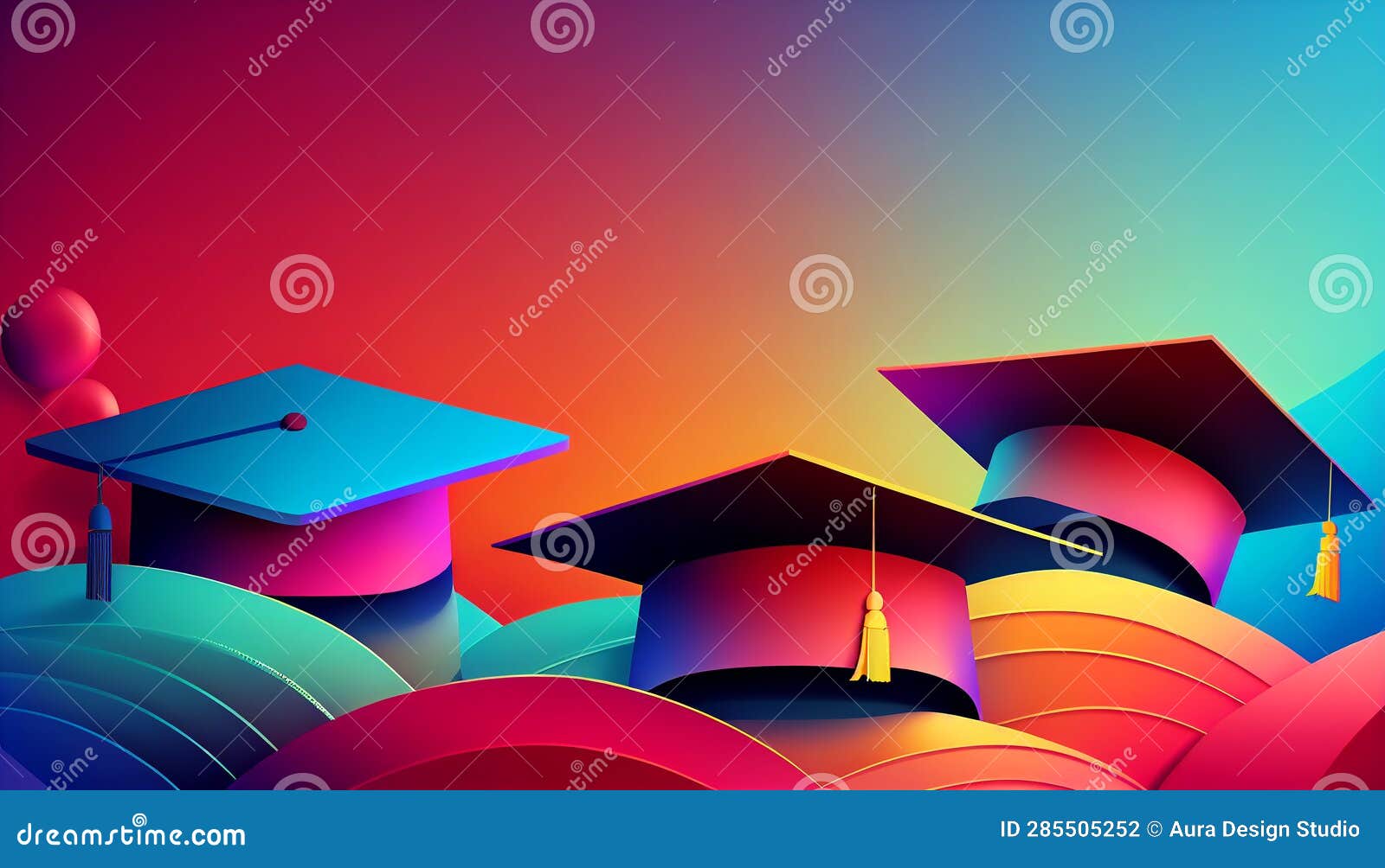 Bold Gradient Graduation Background with Caps. Generative AI Stock ...