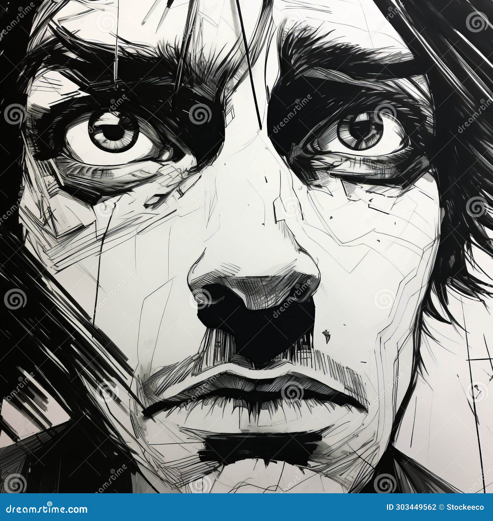 Bold Graphic Comic Book Art: Dramatic Black and White Portraits Stock ...