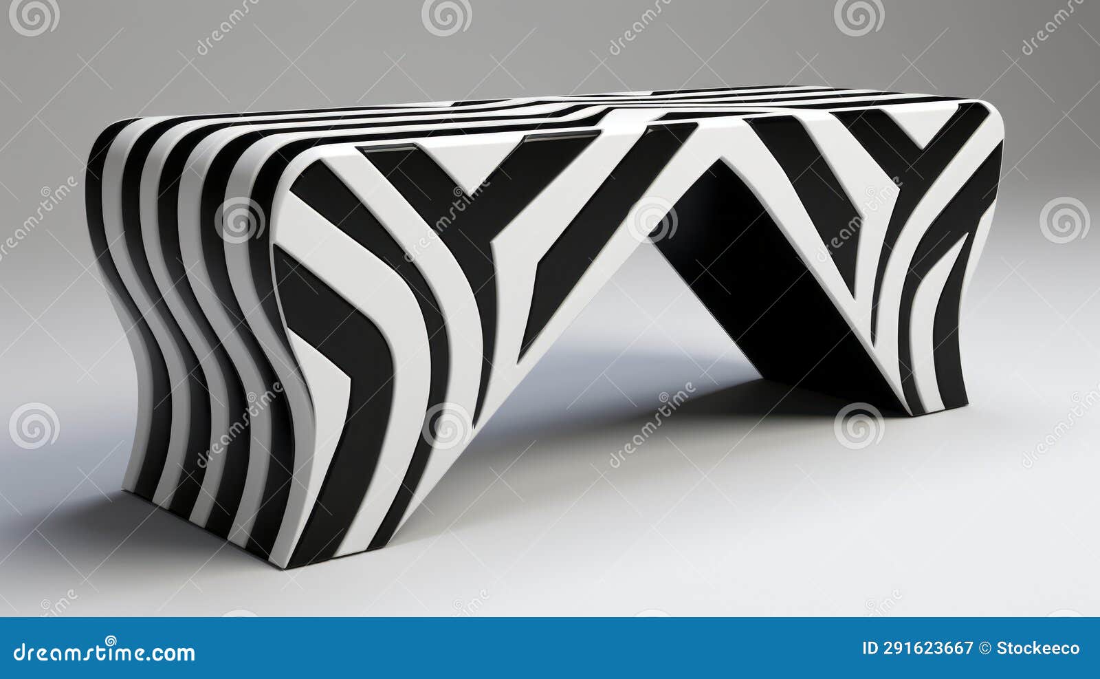 Bold Graphic Design Zebra Bench with Geometric Ottoman and Console Table Stock Illustration ...