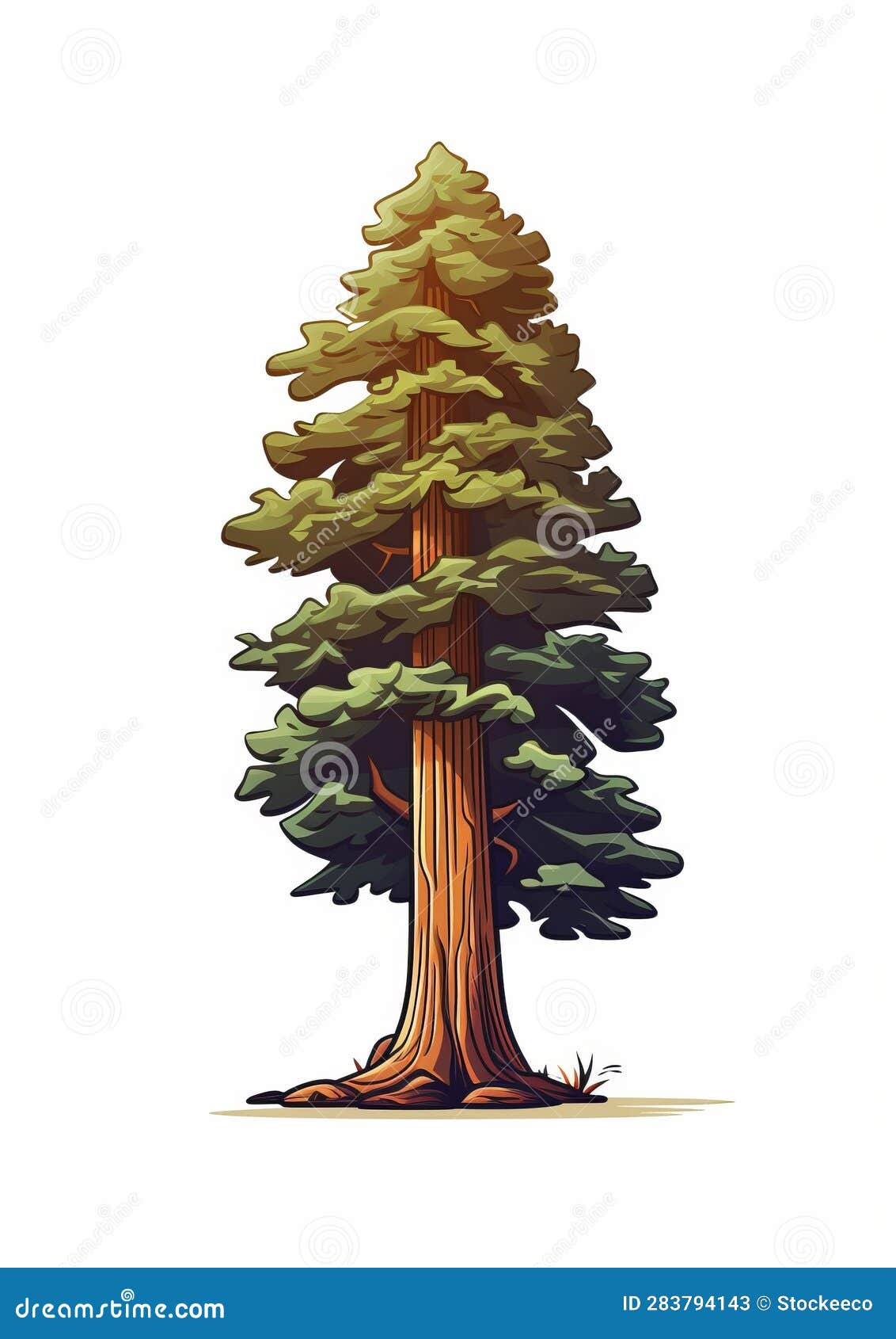 Bold Graphic Illustration of a Cartoon Cedar Tree on White Background ...