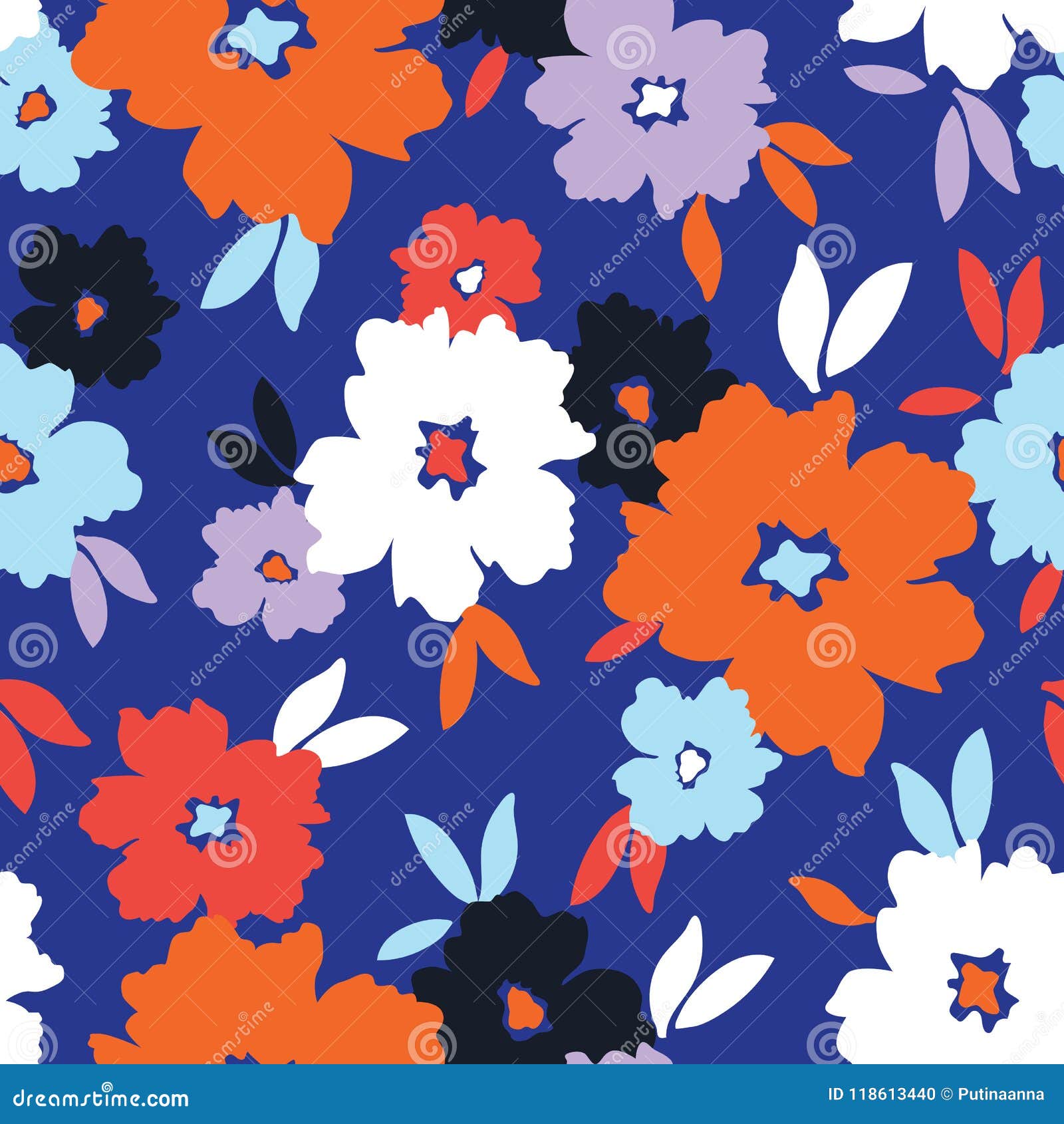 Bold Graphic Large Scale Flowers on Blue Background Vector Seamless ...