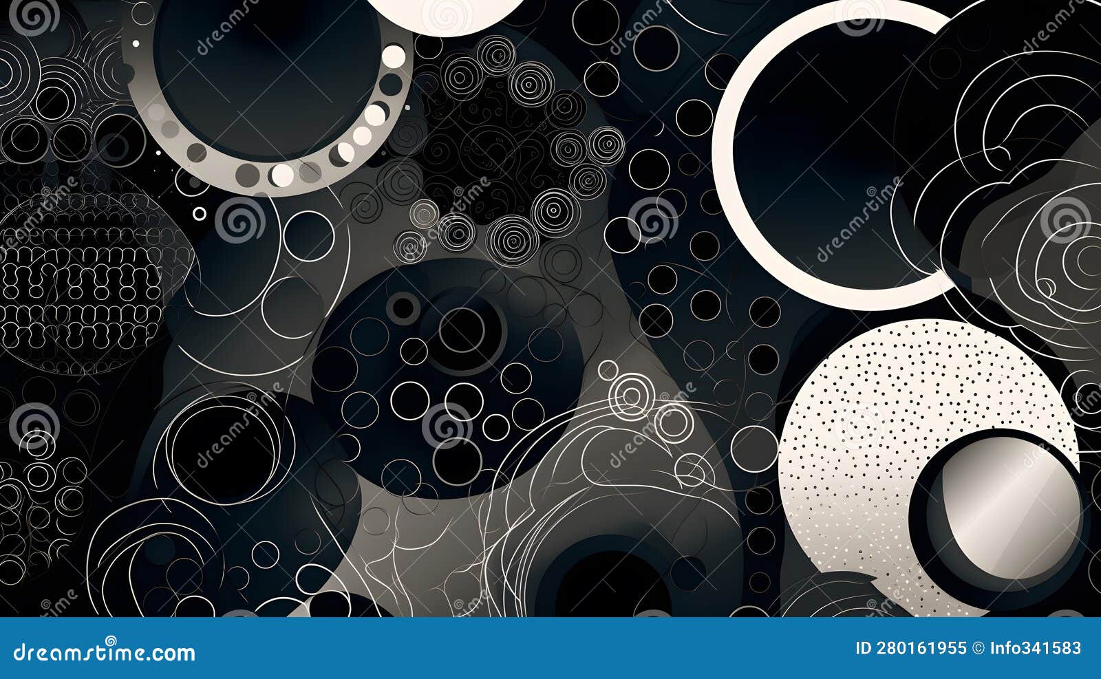 Bold Graphic Pattern of Black and White Circles on a Dark Three ...
