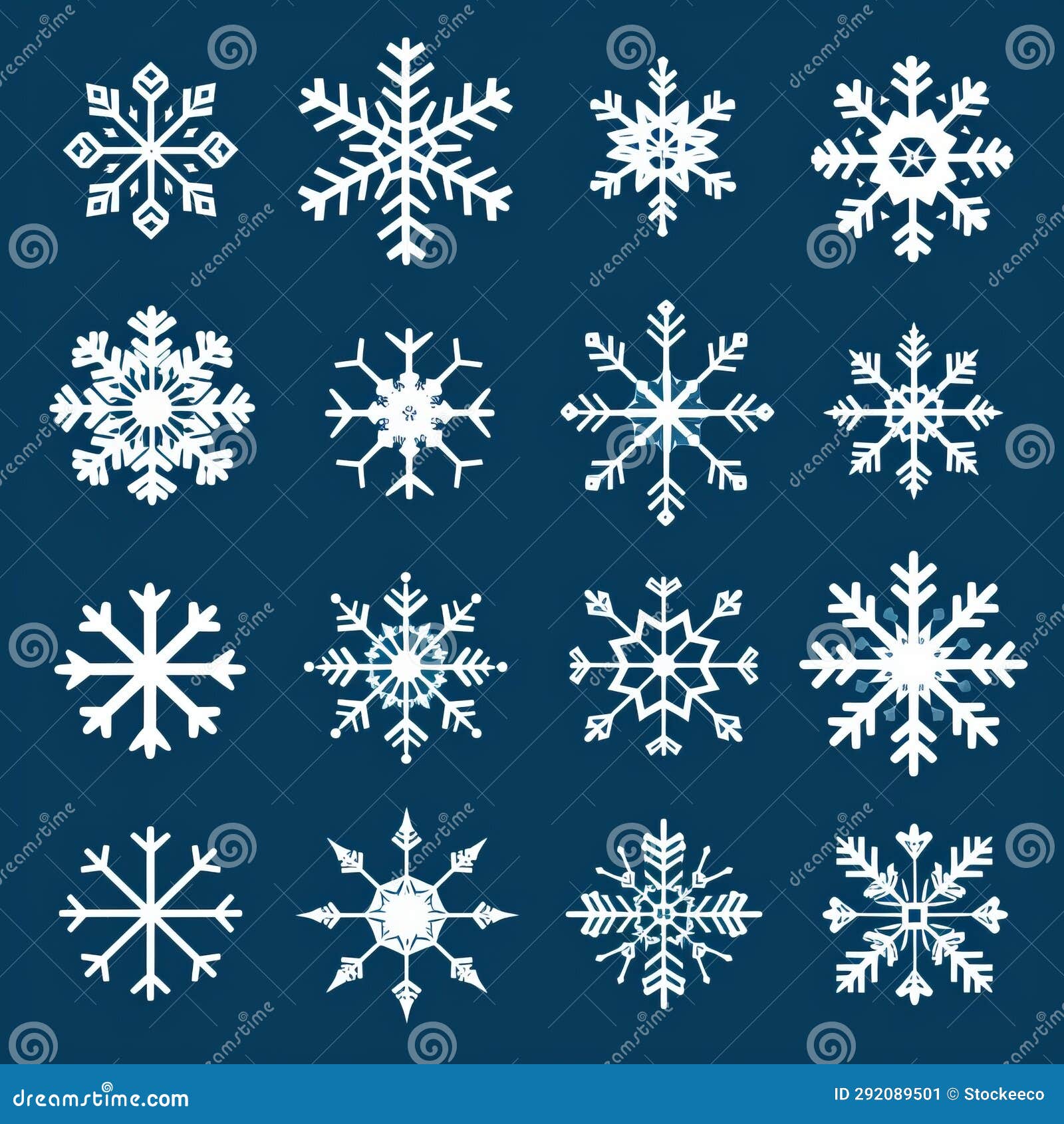 Bold Graphic Snowflake Vector Icon Set on Blue Background Stock ...