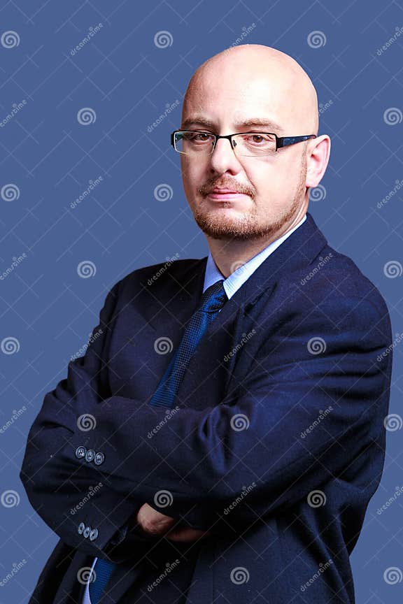 Bold Headed Guy with Glasses Looking into the Camera Wearing Jacket ...