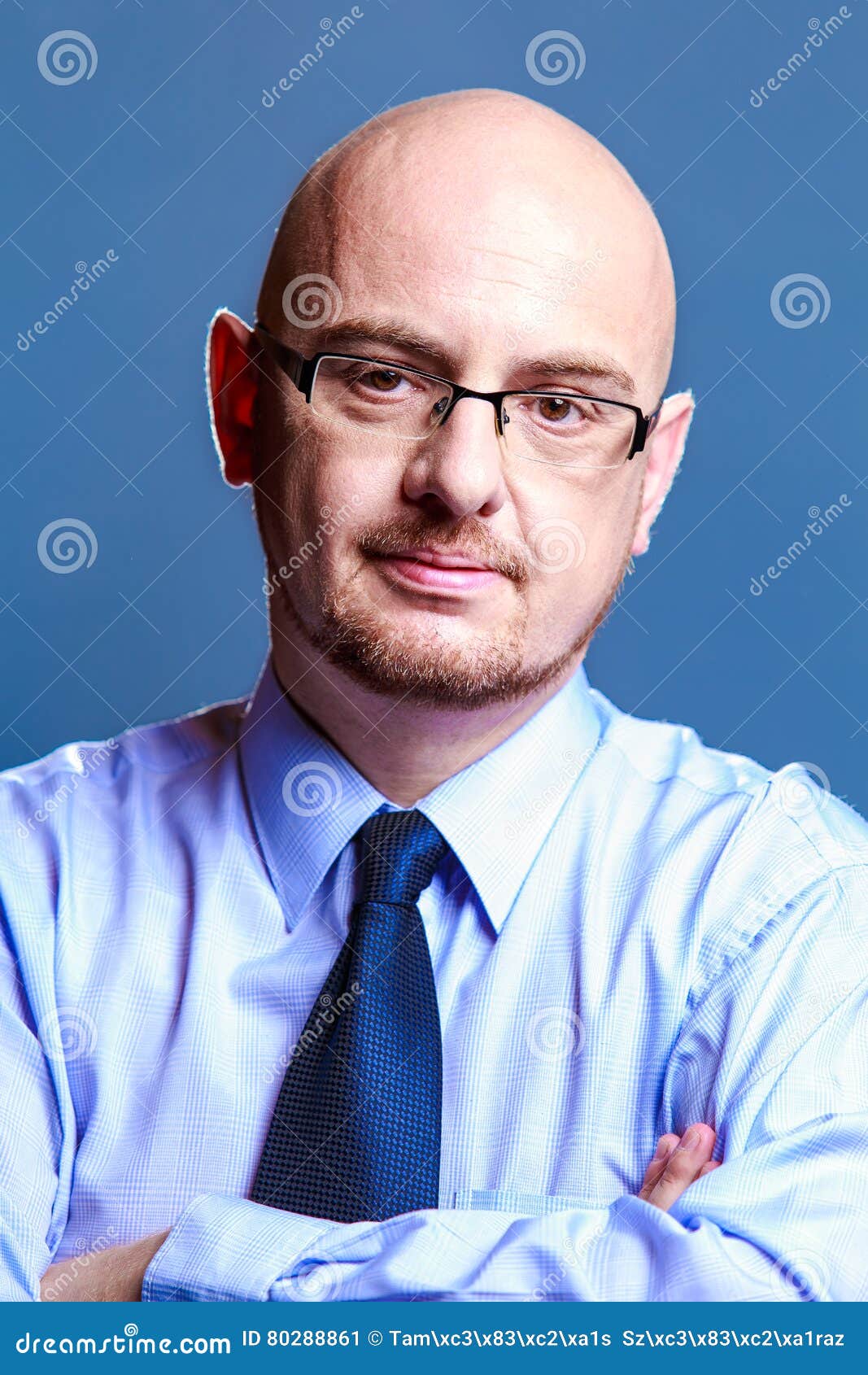 Bold Headed Guy with Glasses Looking into the Camera Stock Image ...