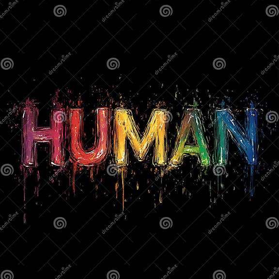 Colorful "HUMAN" Text with Paint Splatter Effect on Black Background ...