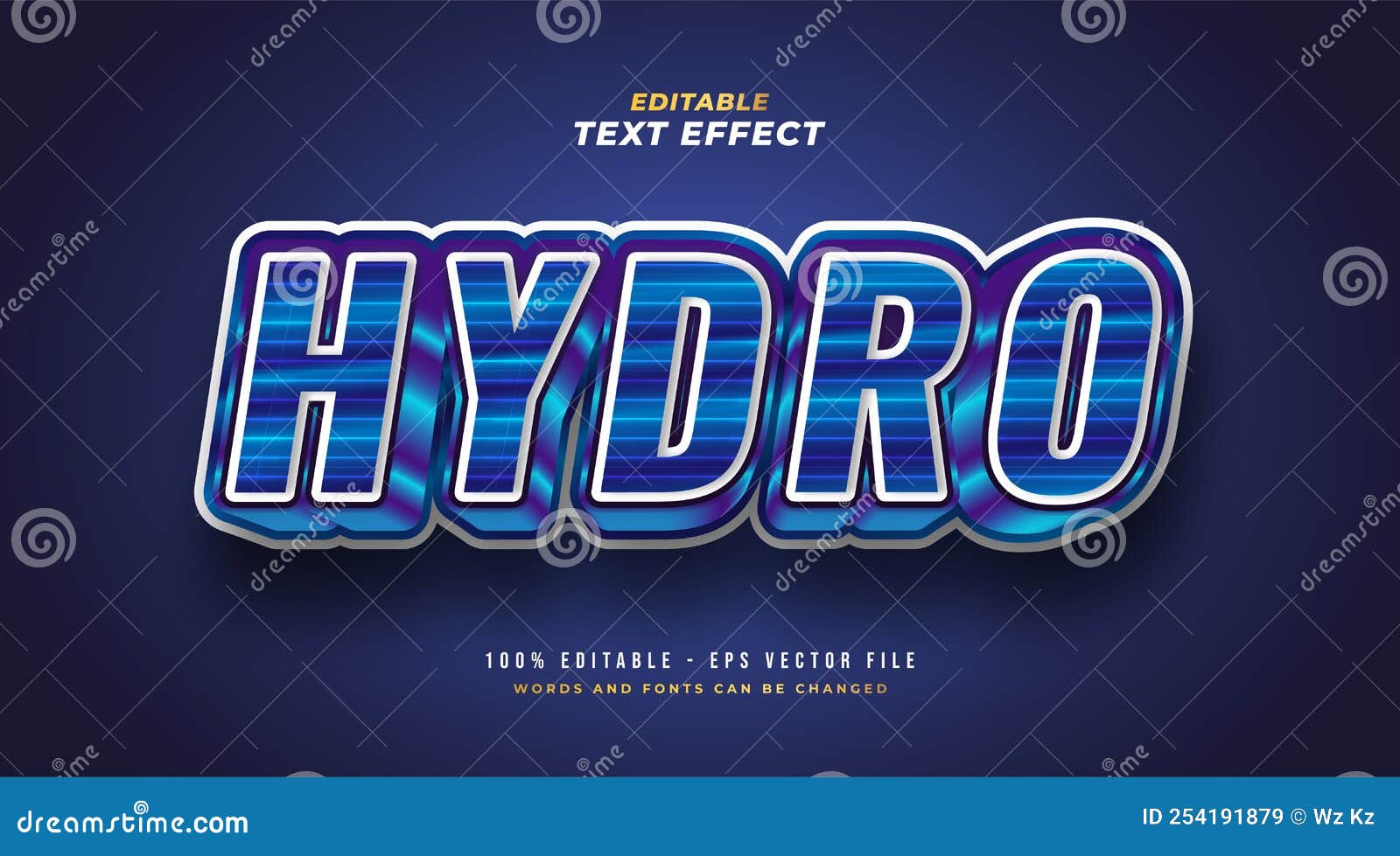 Bold Hydro Text in Blue Gradient with 3D Embossed Effect Stock Vector ...