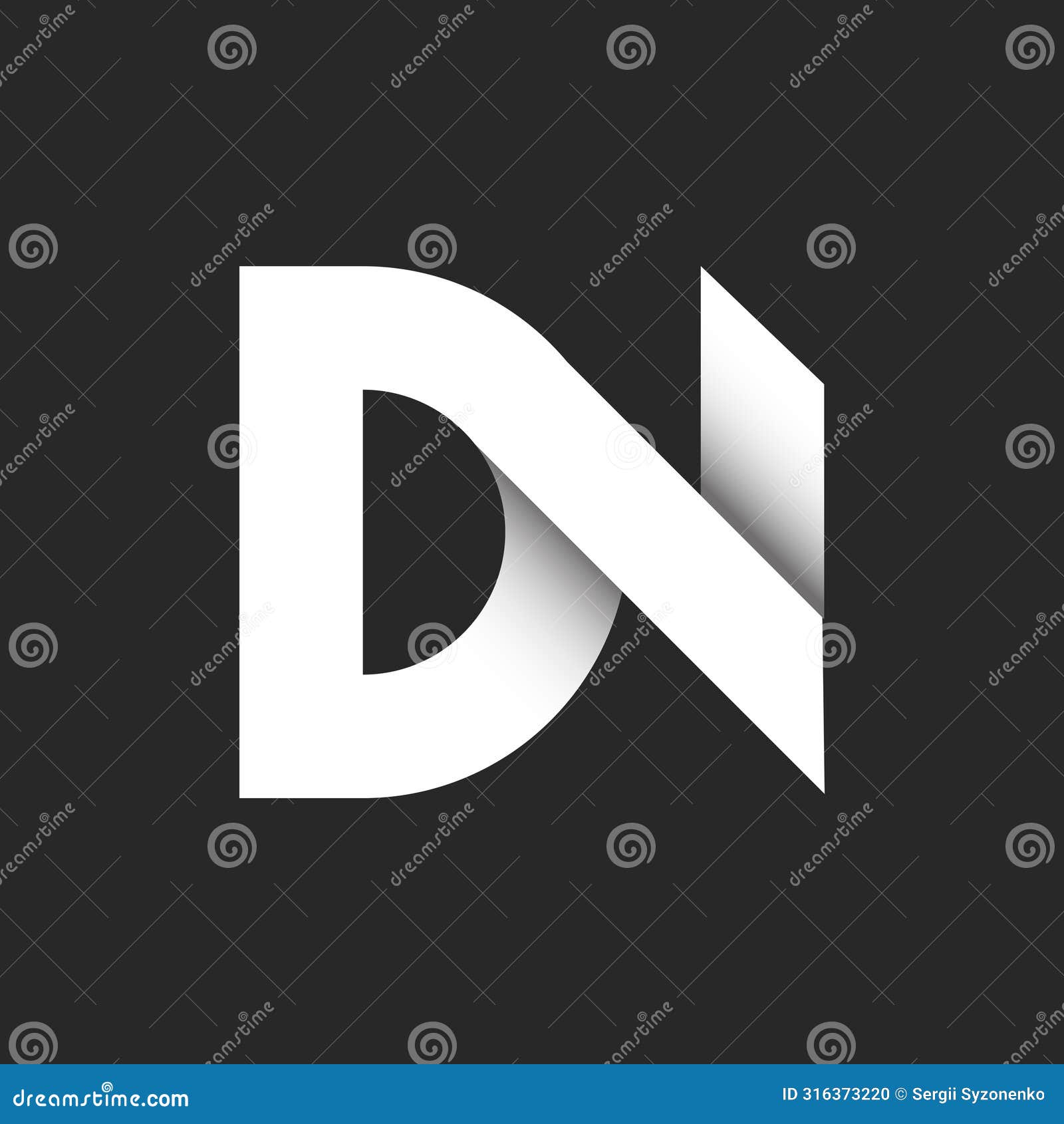 Bold Letters DN or ND Logo with 3D White Ribbons Typography Element ...