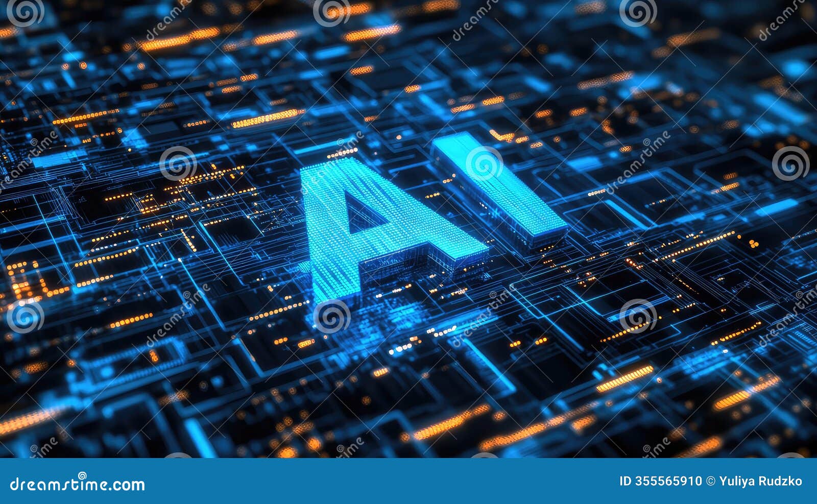 Bold Letters Spelling Out ?AI? on a Blue Background with Digital ...