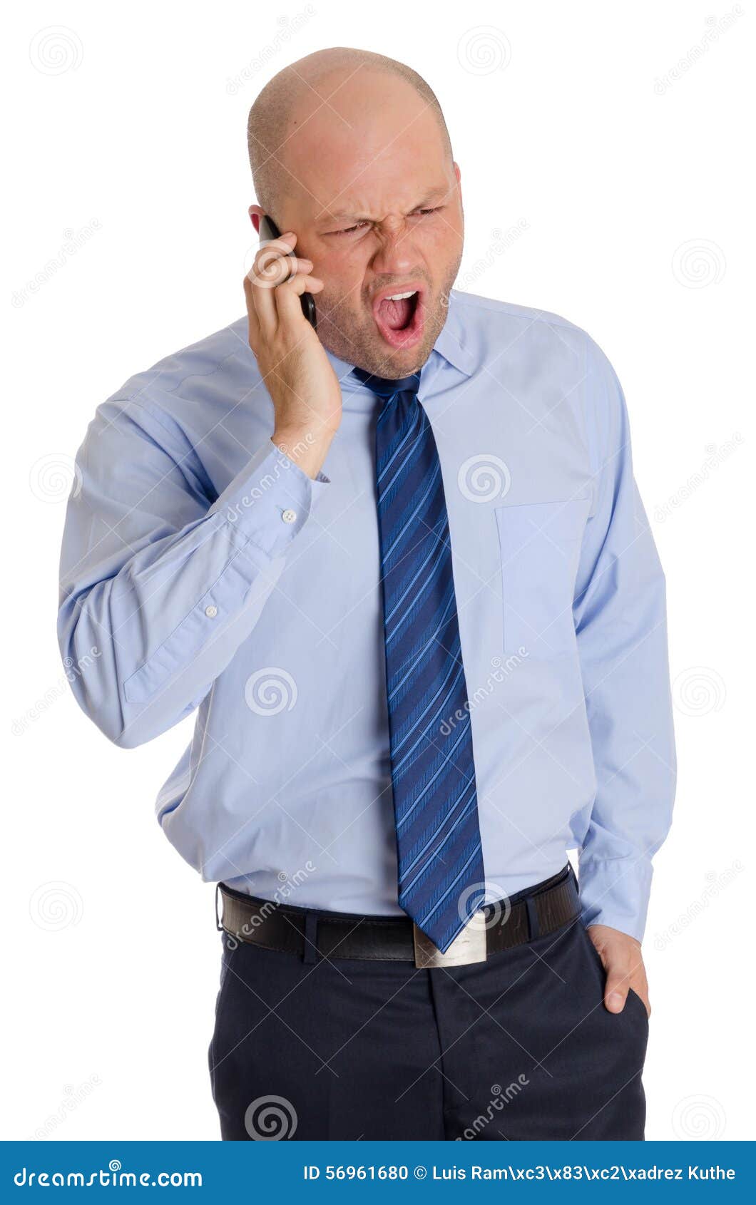 Bold man yelling at phone stock photo. Image of yelling - 56961680