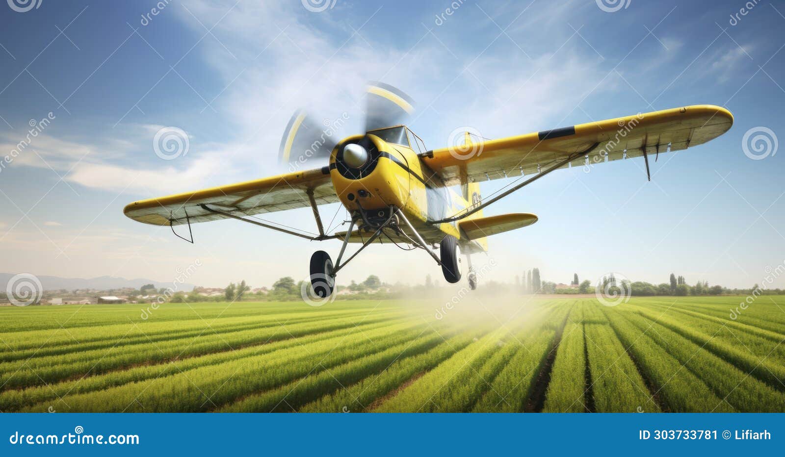 The Bold Maneuvers of a Yellow Plane Spraying Crops in a Sprawling ...