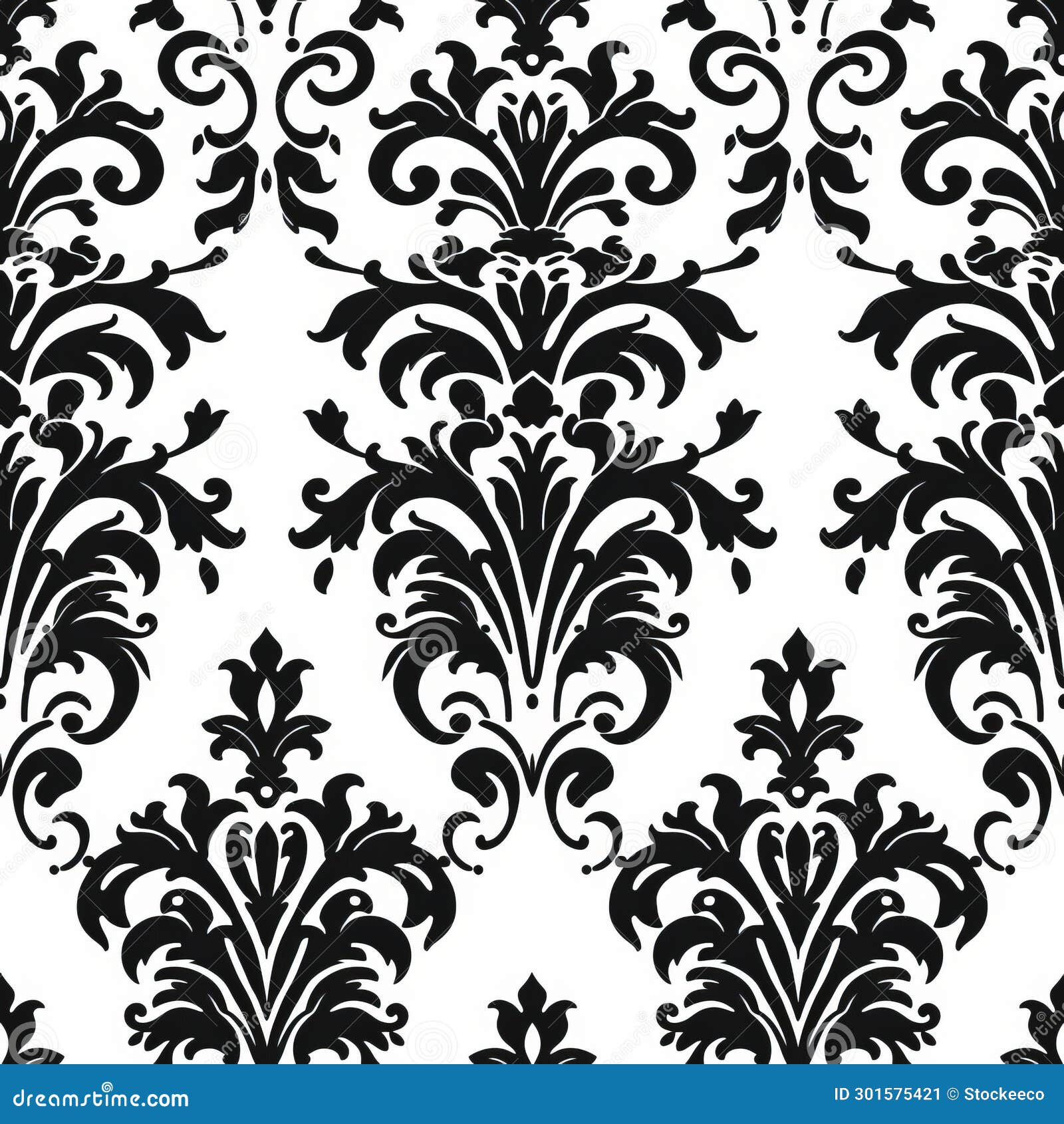 Bold and Modern-baroque Black and White Damask Pattern Stock ...