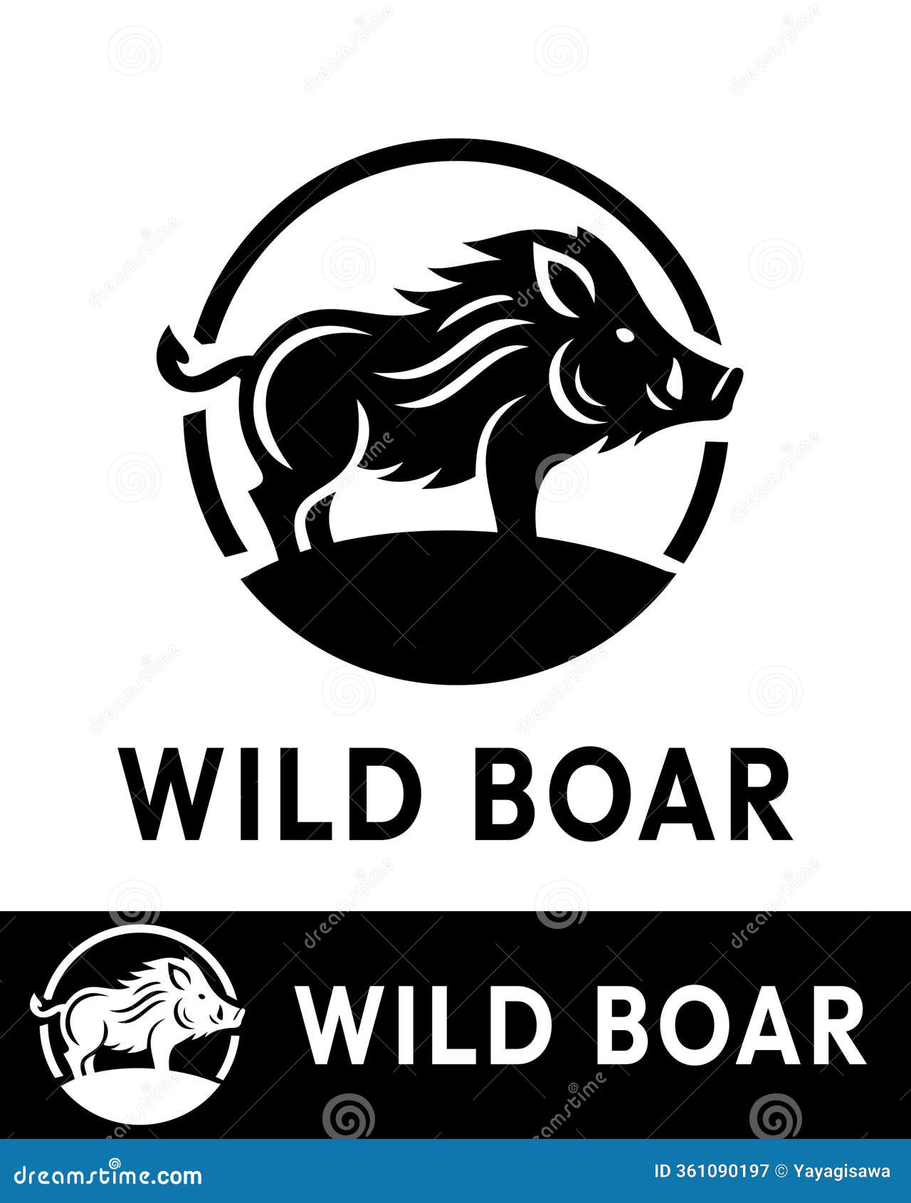 A Bold and Modern Black and White Vector Illustration of a Wild Boar ...