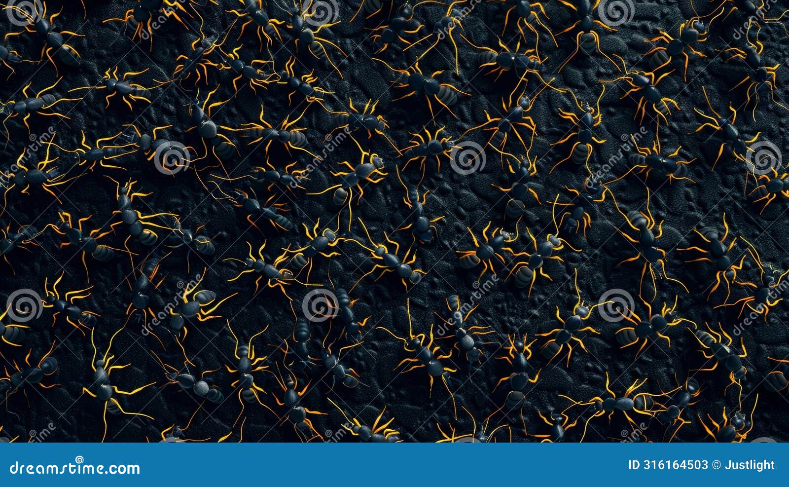 A Bold and Modern Pattern of Ants Marching in Rows on a Dark Background ...