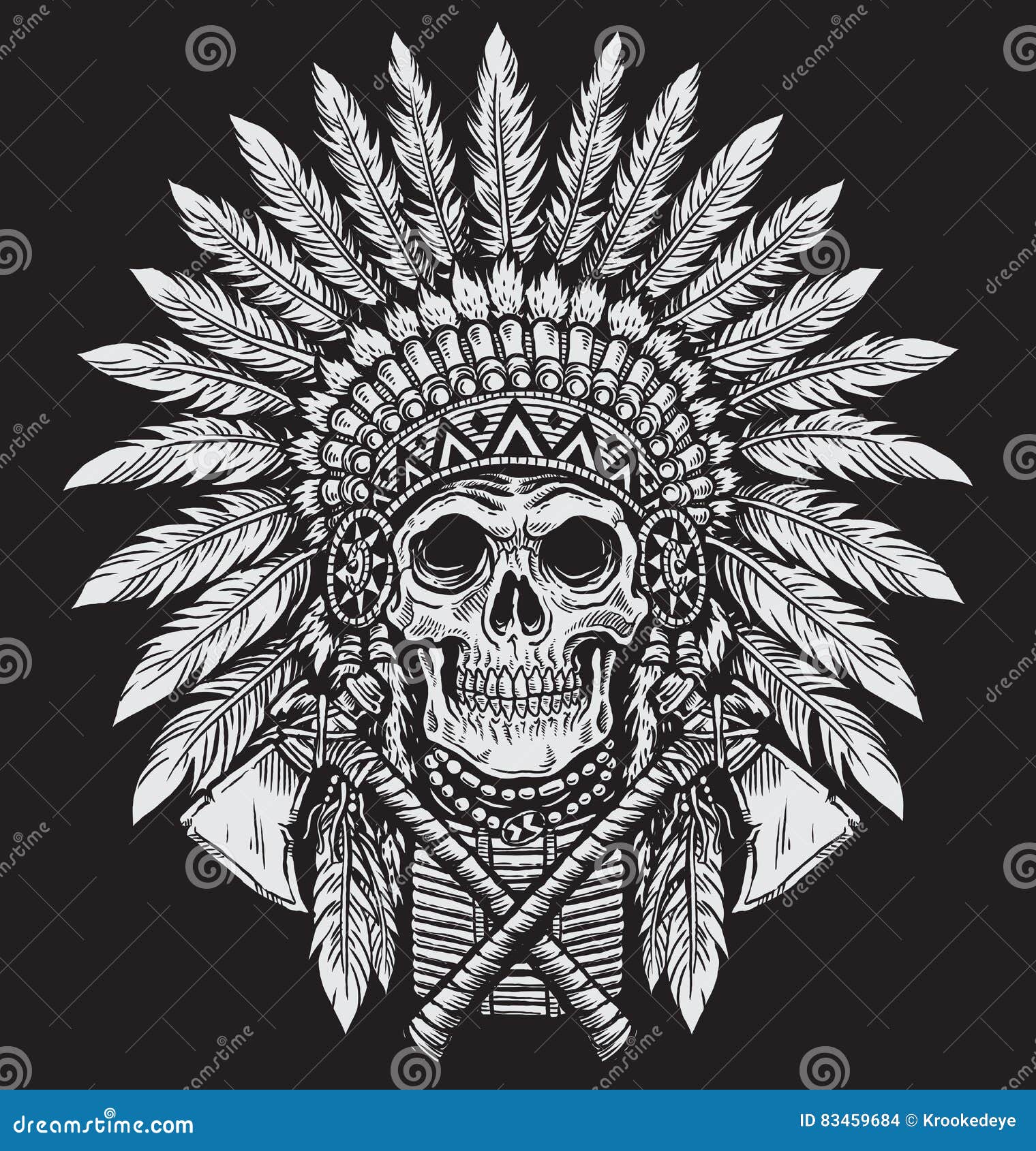 Bold Native American Skull Chief Vector Stock Vector - Illustration of ...