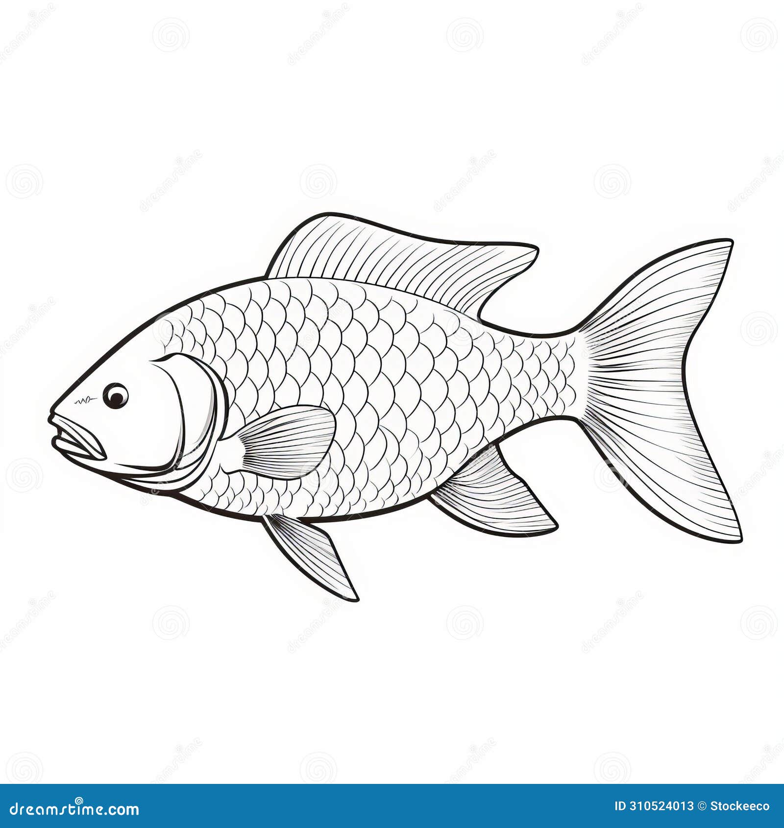 Bold Outline Black and White Common Carp Drawing Stock Illustration ...