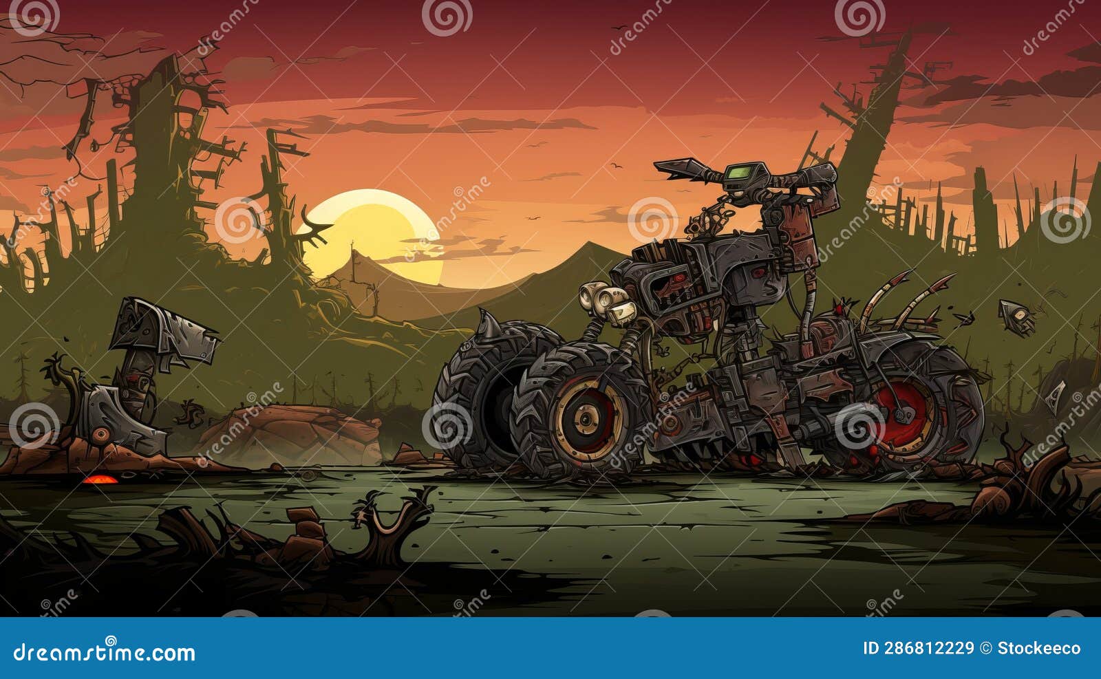 Bold Outlines and Flat Colors: a Monster Mangled Motorcycle in an ...