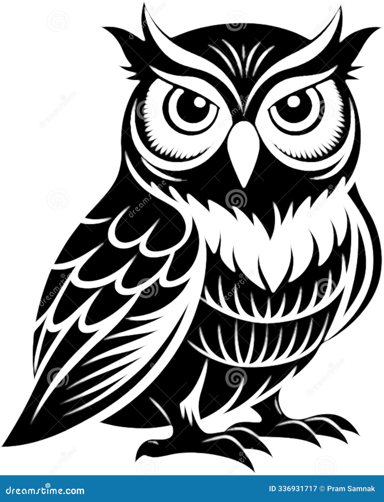 Bold Owl Stencil with Wide, Sharp Eyes. Stock Illustration ...