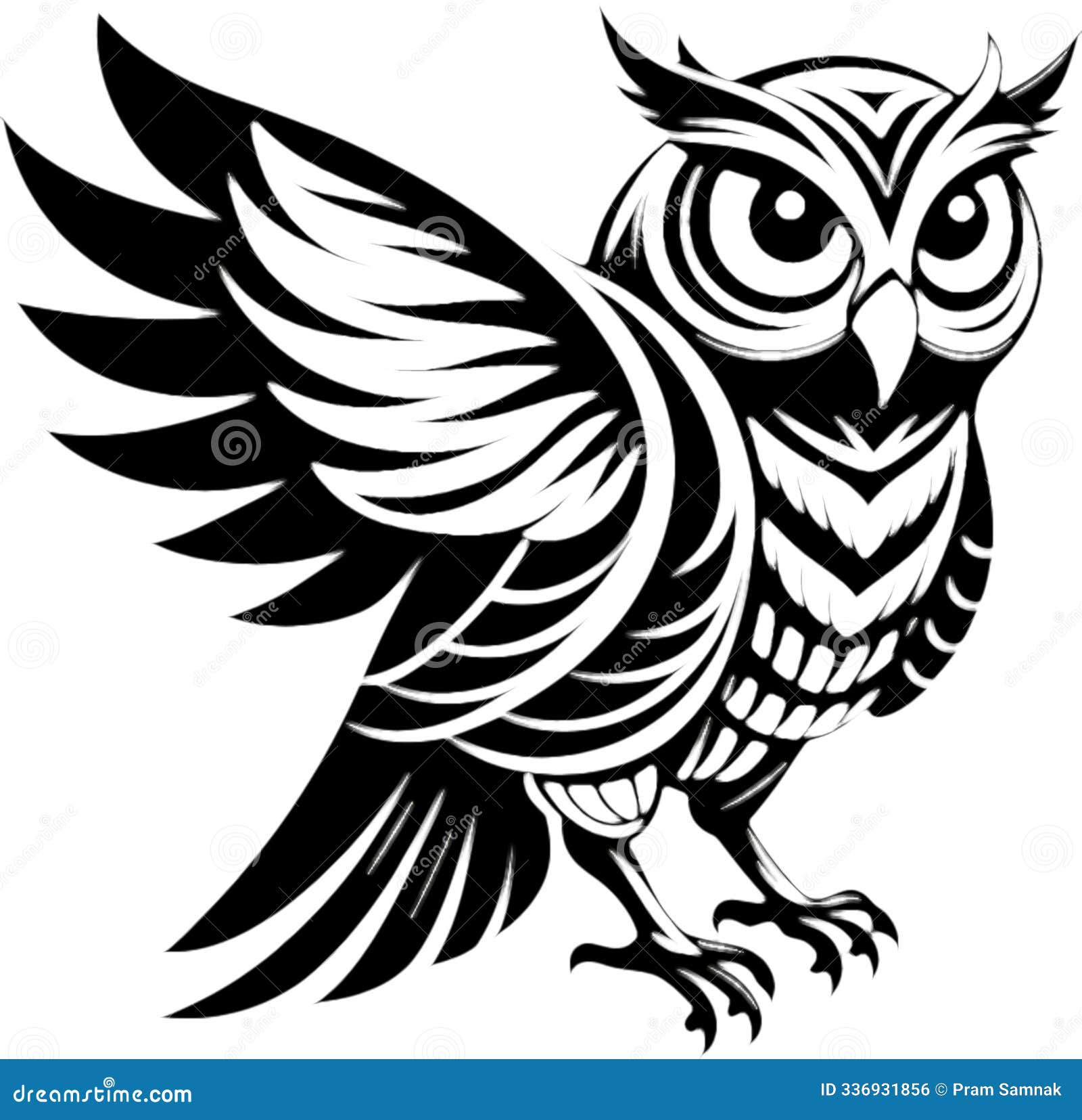 Bold Owl Stencil with Wide, Sharp Eyes. Stock Illustration ...