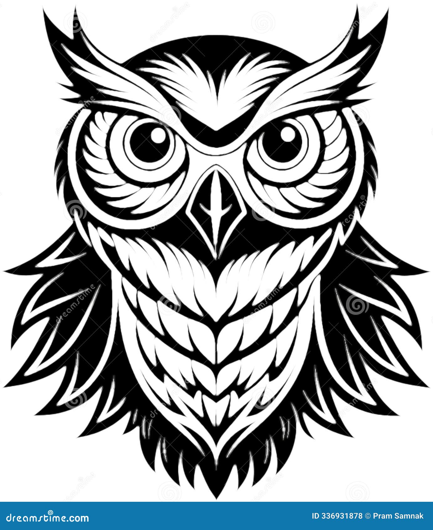 Bold Owl Stencil with Wide, Sharp Eyes. Stock Illustration ...