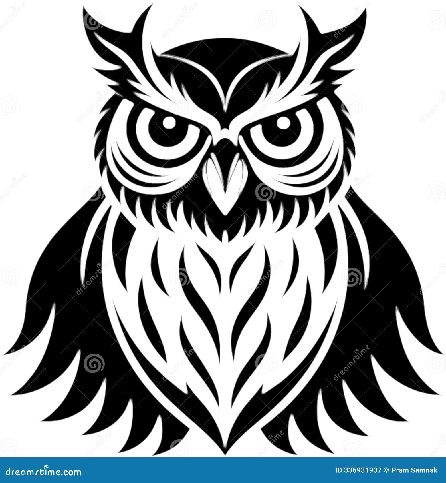 Bold Owl Stencil with Wide, Sharp Eyes. Stock Illustration ...