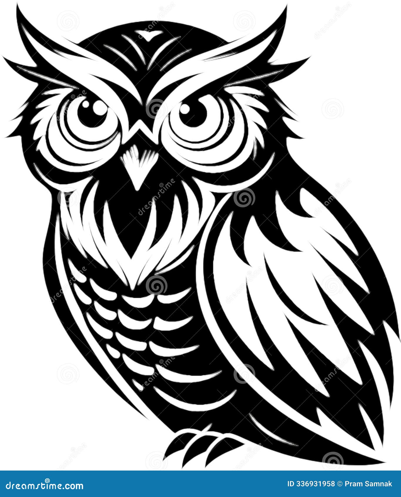 Bold Owl Stencil with Wide, Sharp Eyes. Stock Illustration ...