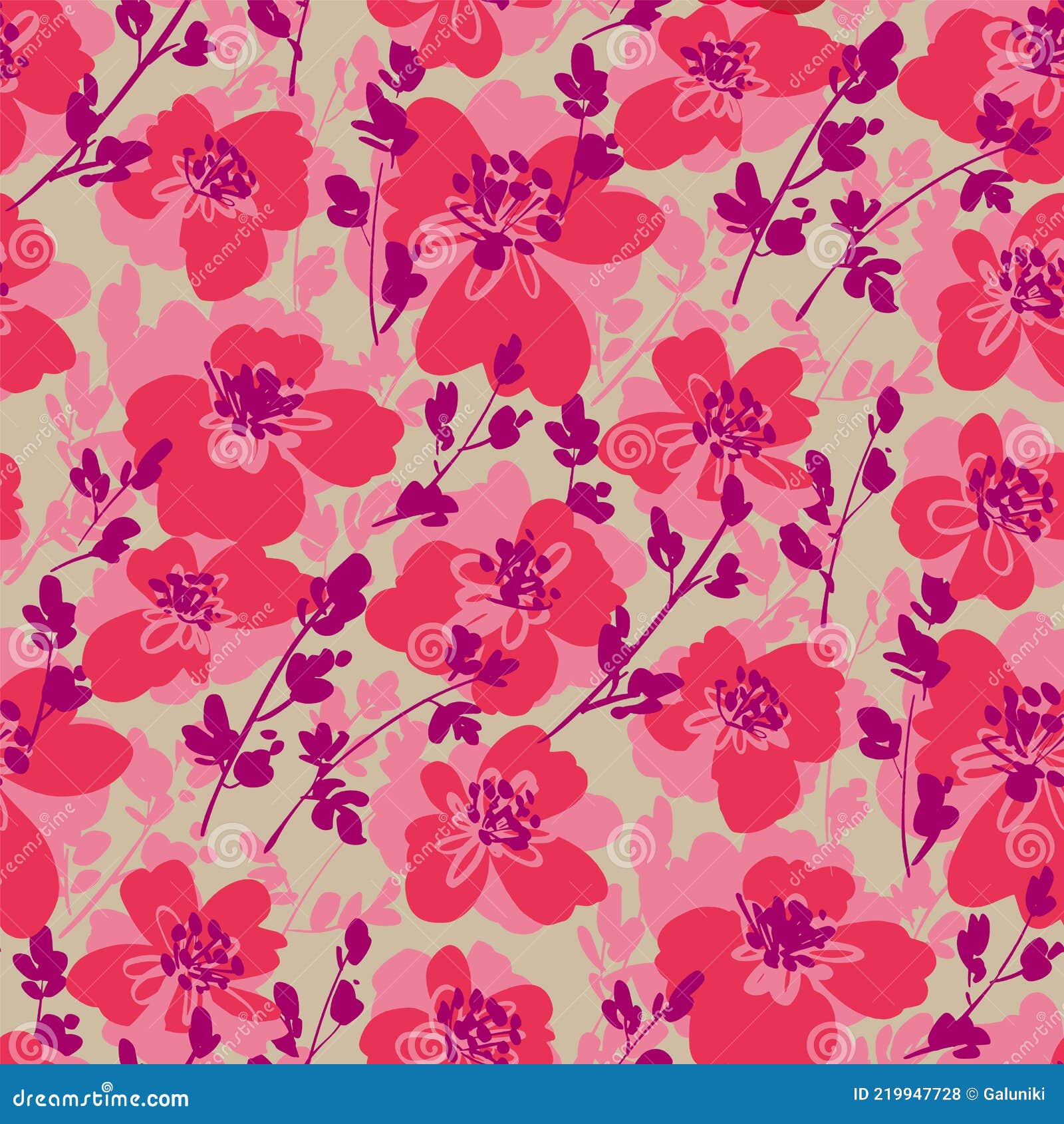 Bold Pink Floral Summer Seamless Pattern Stock Vector - Illustration of ...