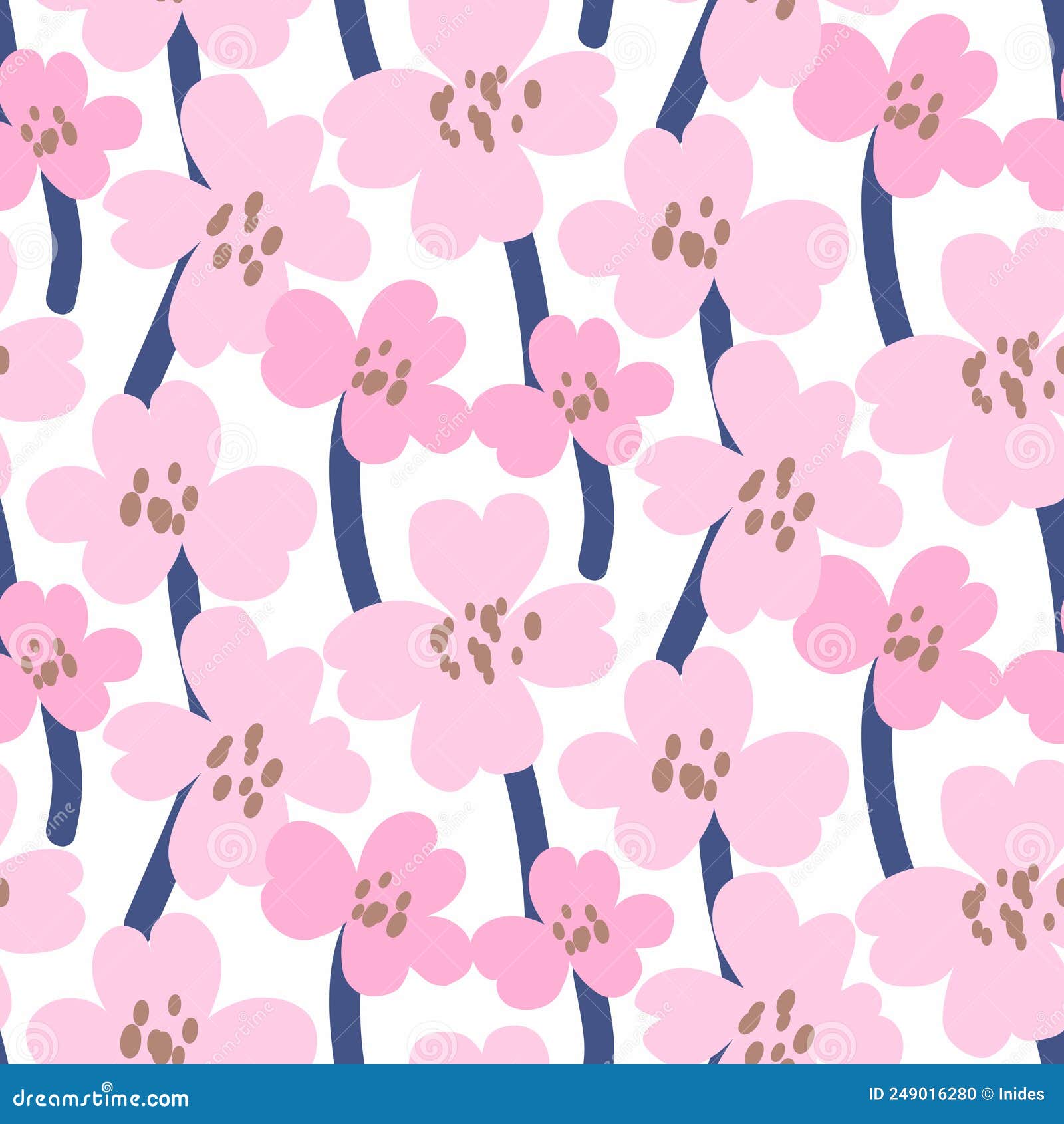 Bold Pink Flowers on White Spring Seamless Pattern. Stock Vector ...