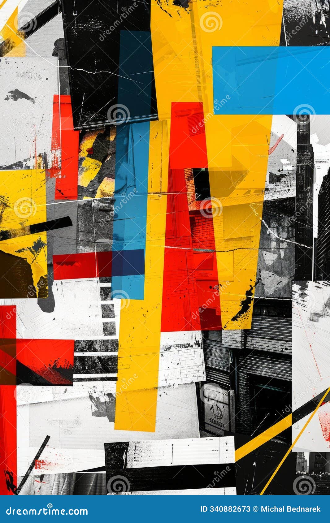 Bold Primary Colors Intersecting on Textured Abstract Collage Stock ...