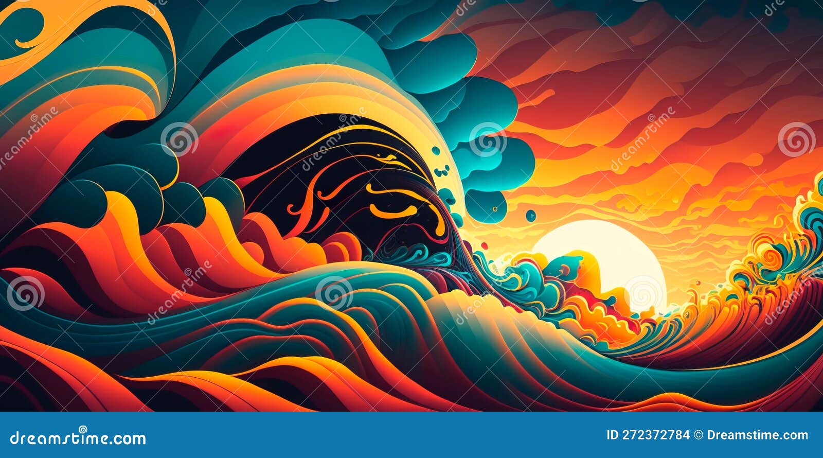 Bold Psychedelic Waves on a Bright Background Generative AI Stock ...