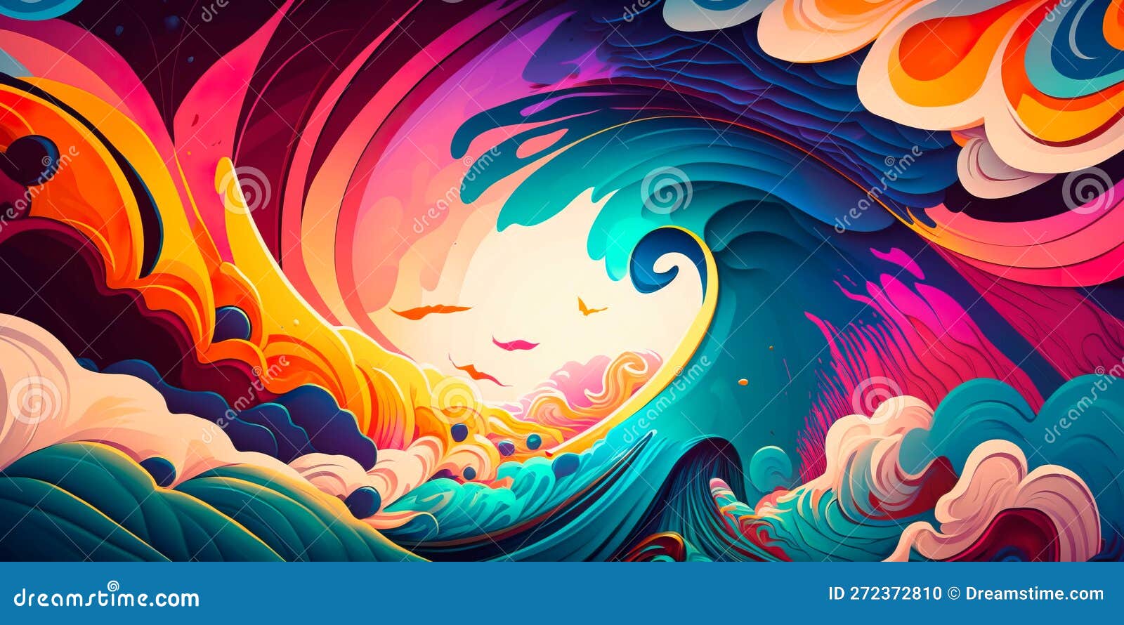 Bold Psychedelic Waves on a Bright Background Generative AI Stock ...