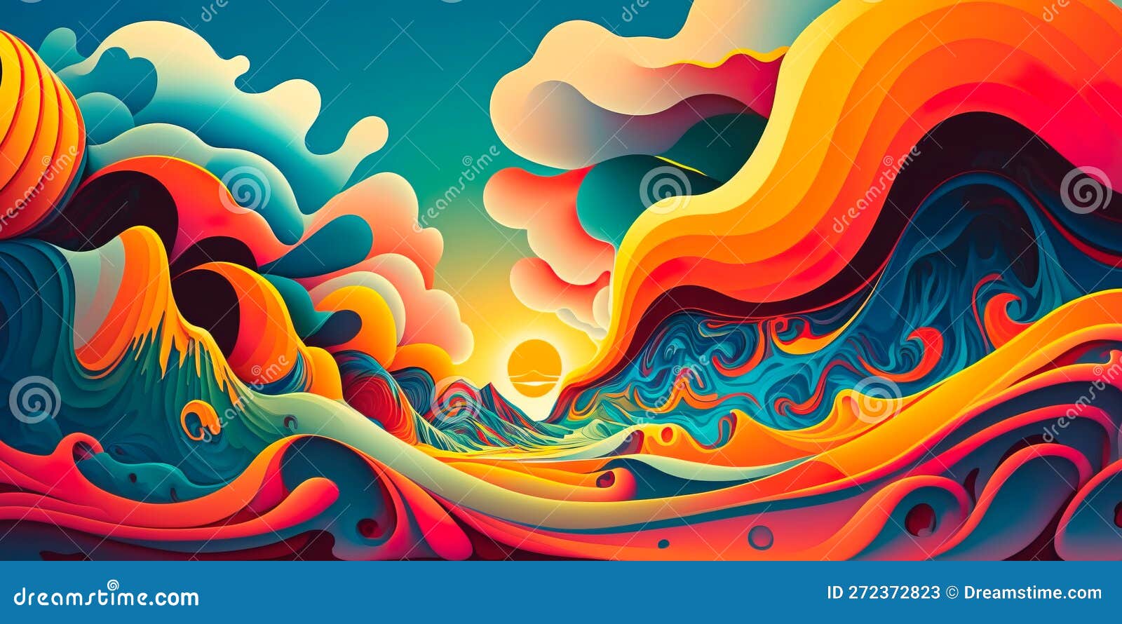 Bold Psychedelic Waves on a Bright Background Generative AI Stock ...