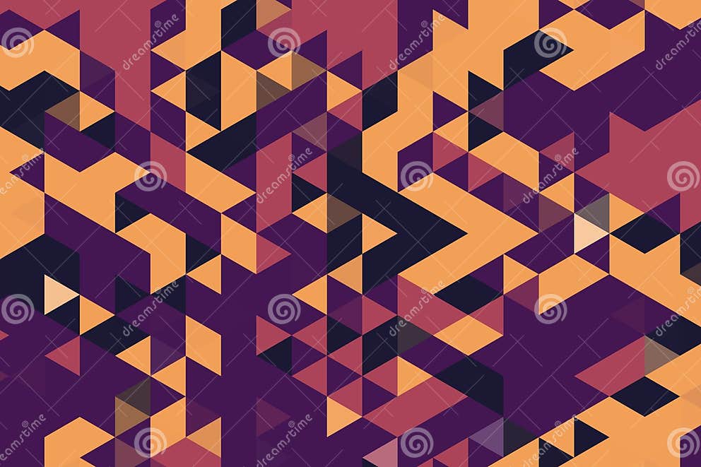 Bold Purple and Orange Triangular Pixel Art Pattern with a Striking ...
