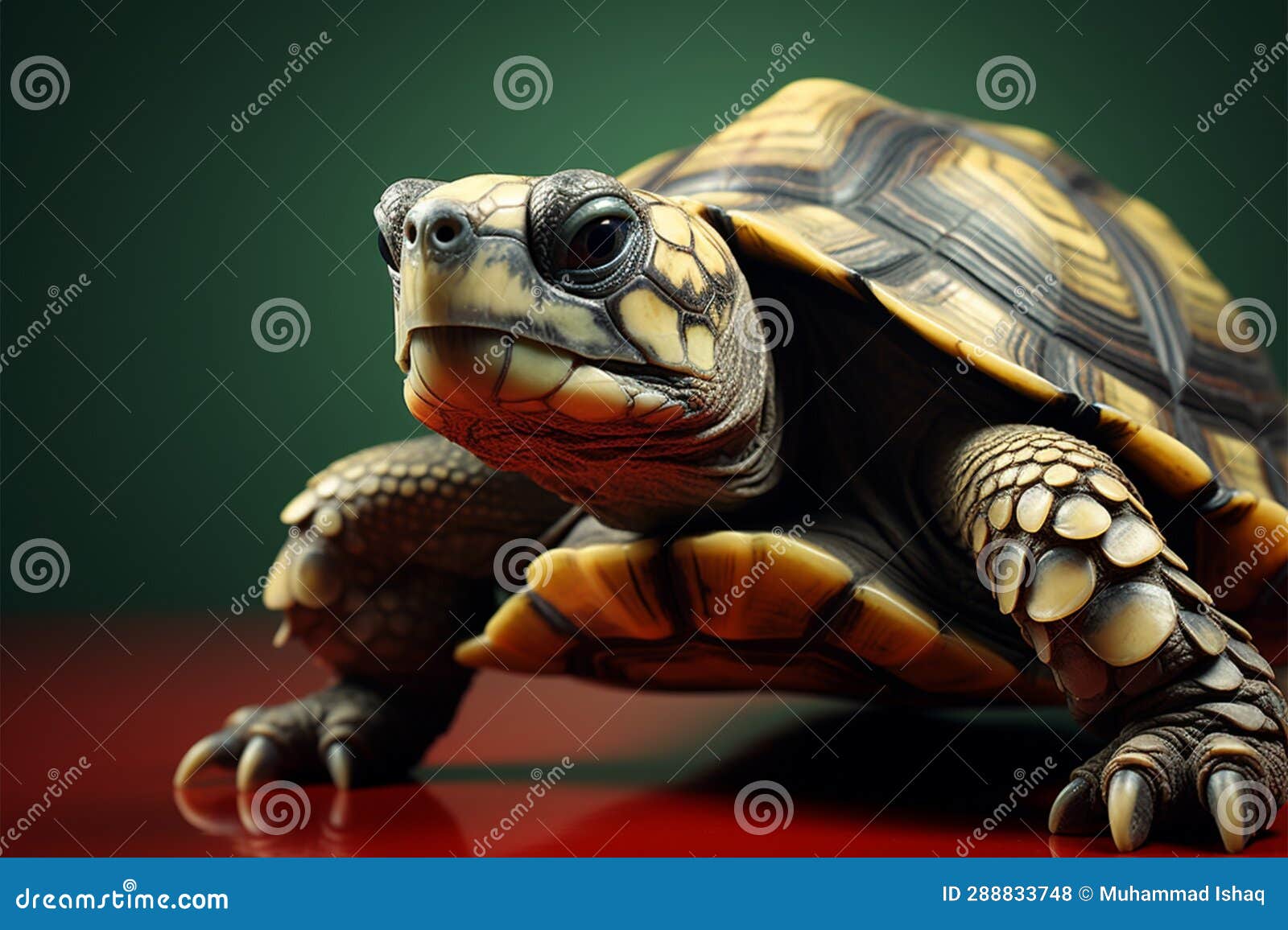 On a Bold Red Background, a High Res Image Showcases a Wise Turtle ...