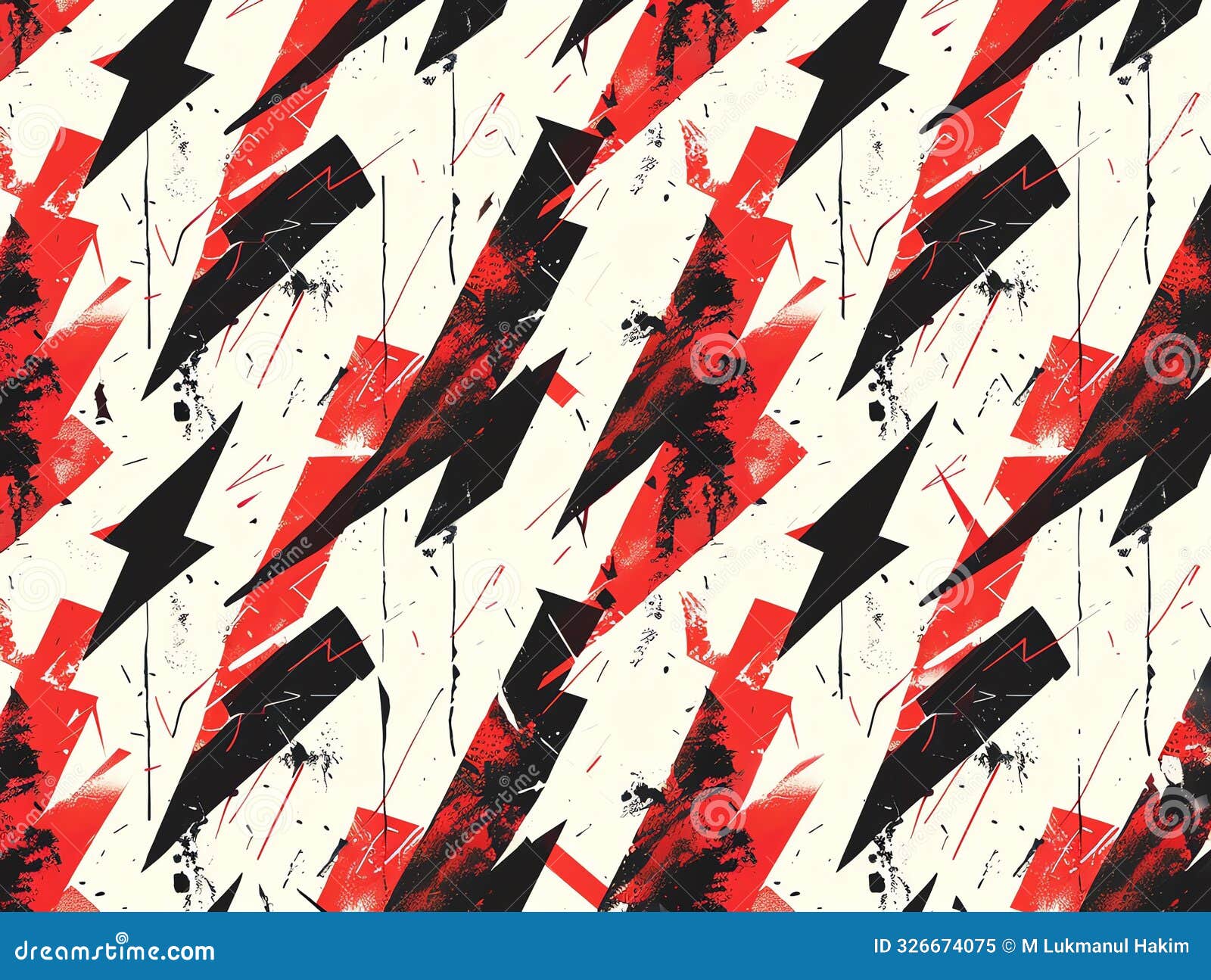 Bold Red and Black Lightning Bolt Pattern on White Background, Abstract ...