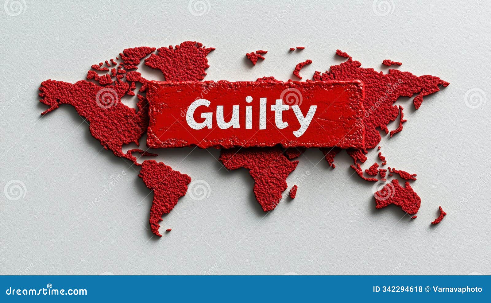 A Bold Red Depiction of Guilt on a Textured World Map with a Neutral ...