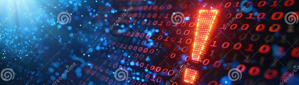 A Bold Red Exclamation Mark on a Vibrant Blue Background with Binary ...