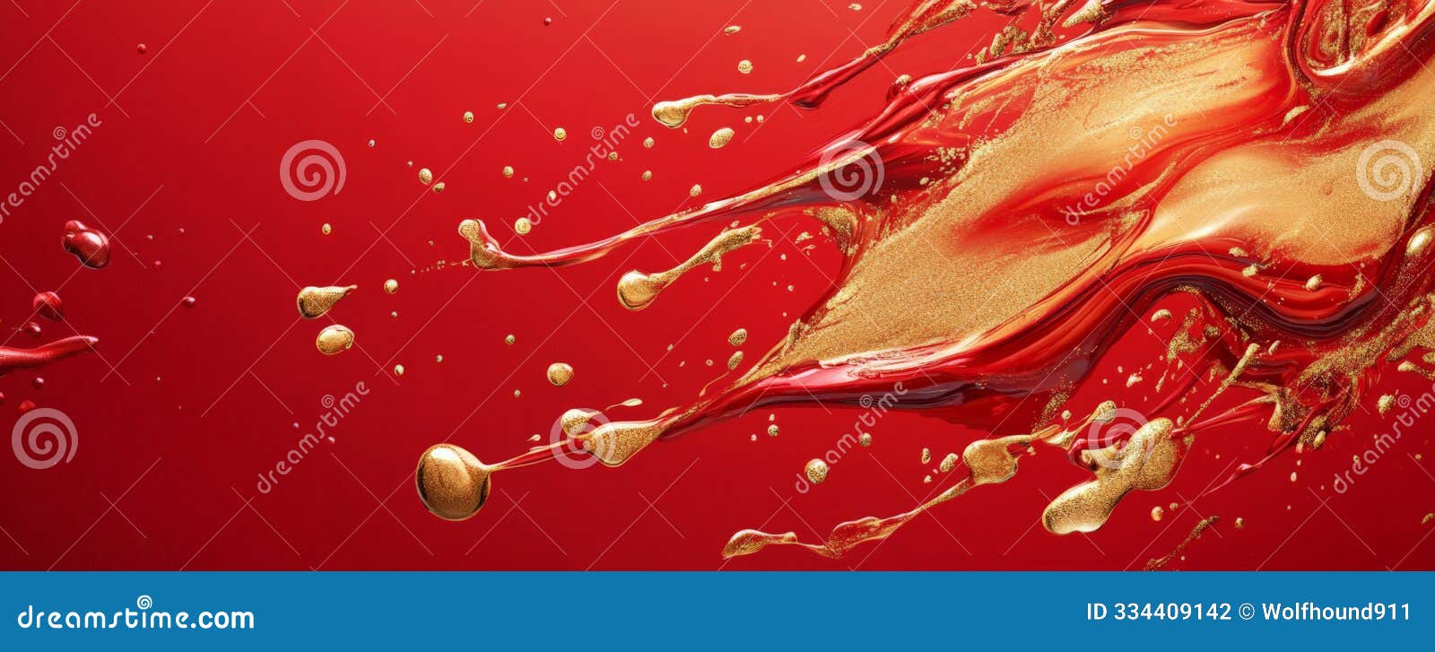 A Bold Red and Gold Oil Liquid Splash in Sharp Contrast, with Scattered ...