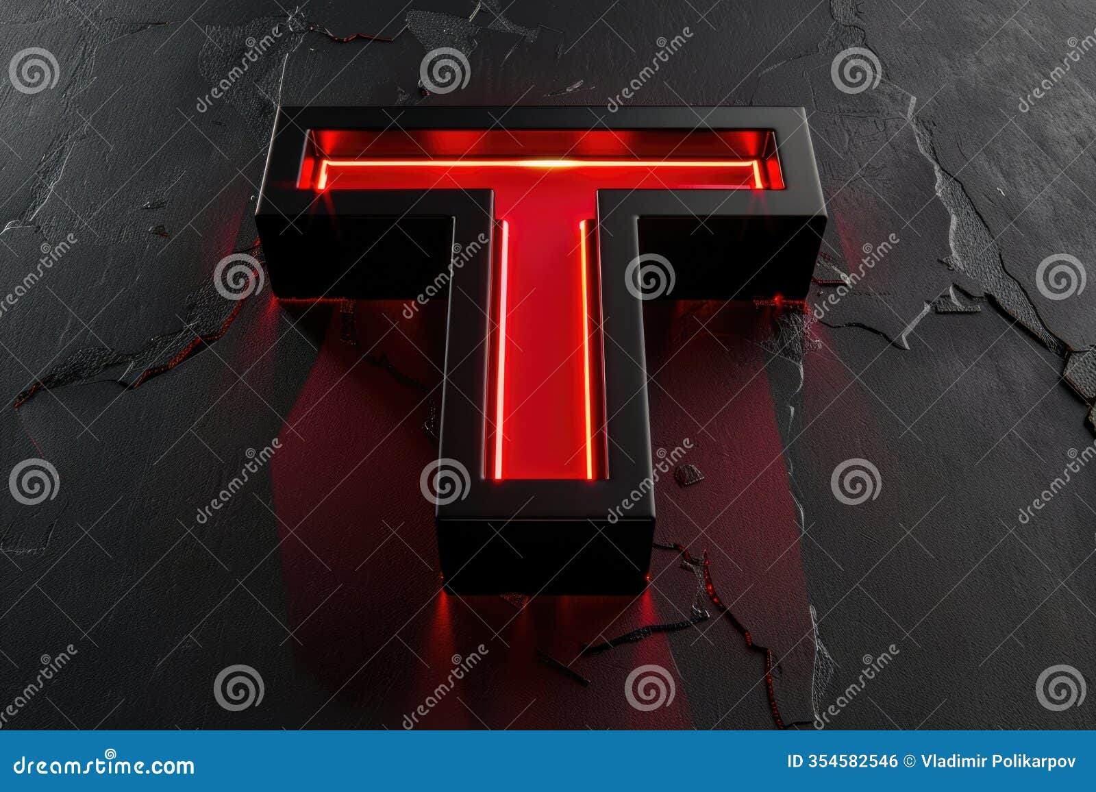 Bold Red Letter T Illuminated on a Dark Black Background. Suitable for ...