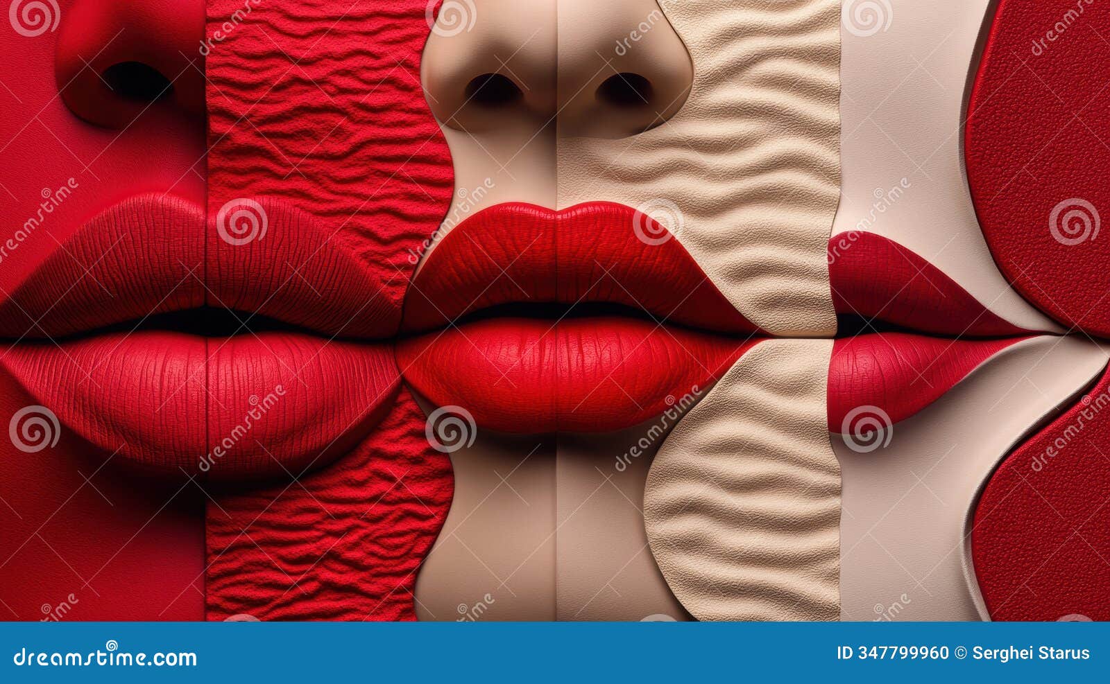 Bold Red Lips Against Textured Backgrounds Create a Striking Visual ...