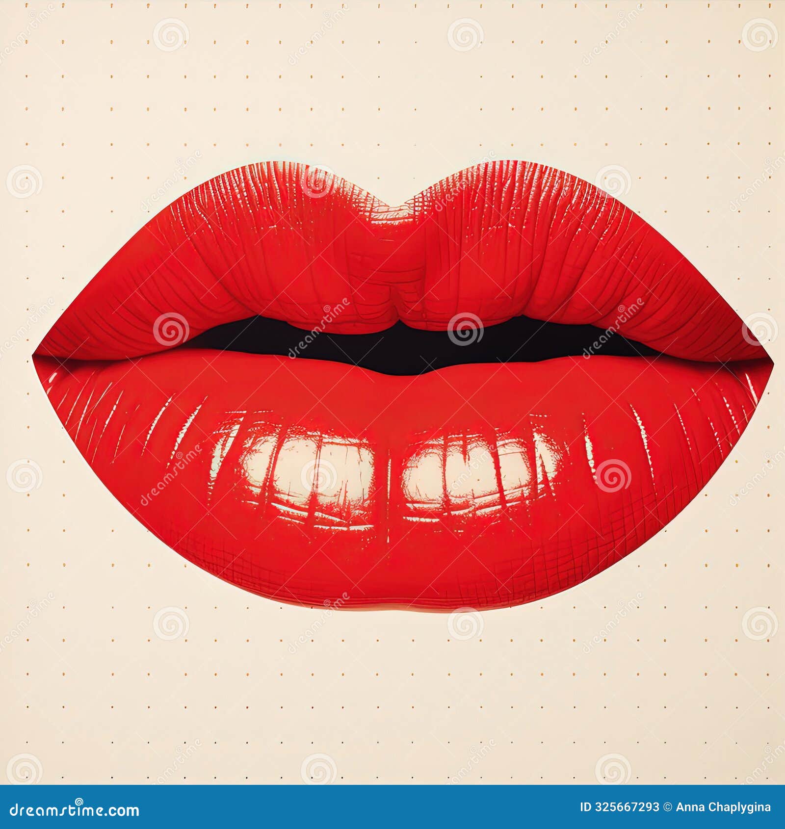 Bold Red Lips on Minimalist Background for Retro Artwork and Design ...