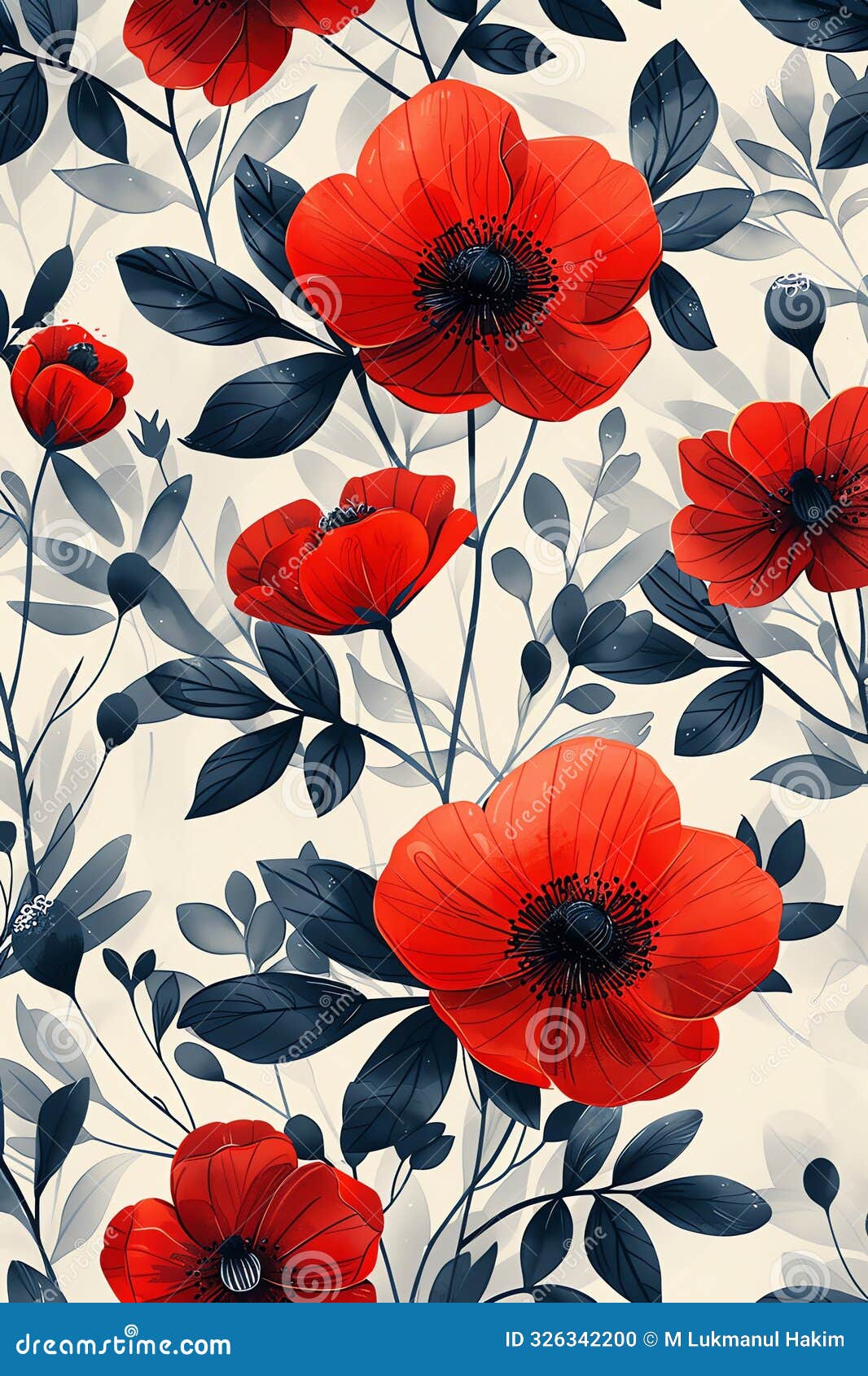 Bold Red Poppy Floral Pattern on White Background, Romantic, Nature ...
