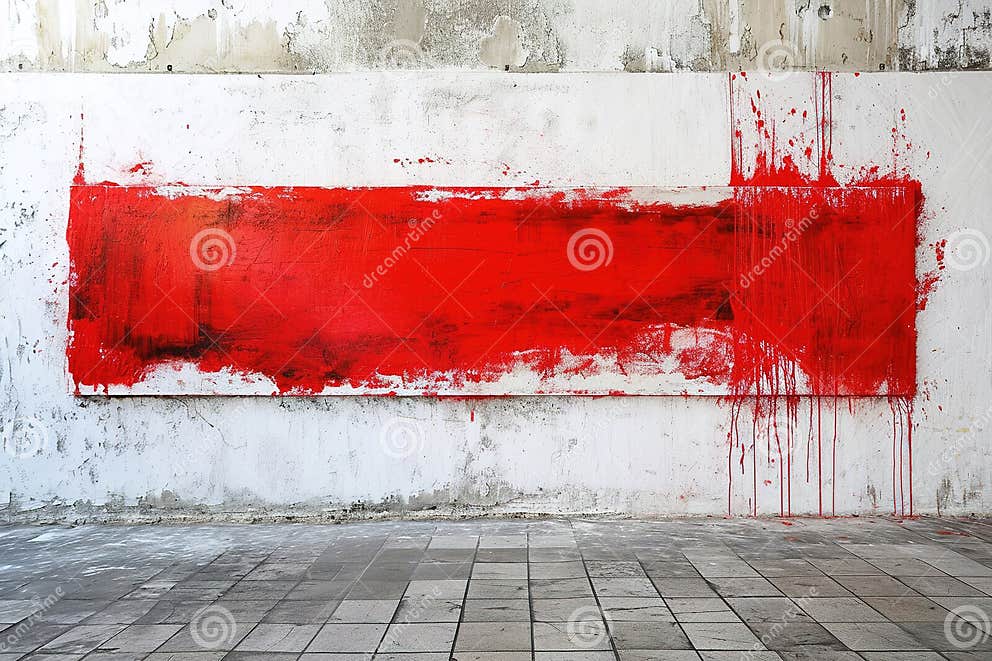 A Bold Red Rectangular Brushstroke Dominates a White Wall, Offering a ...