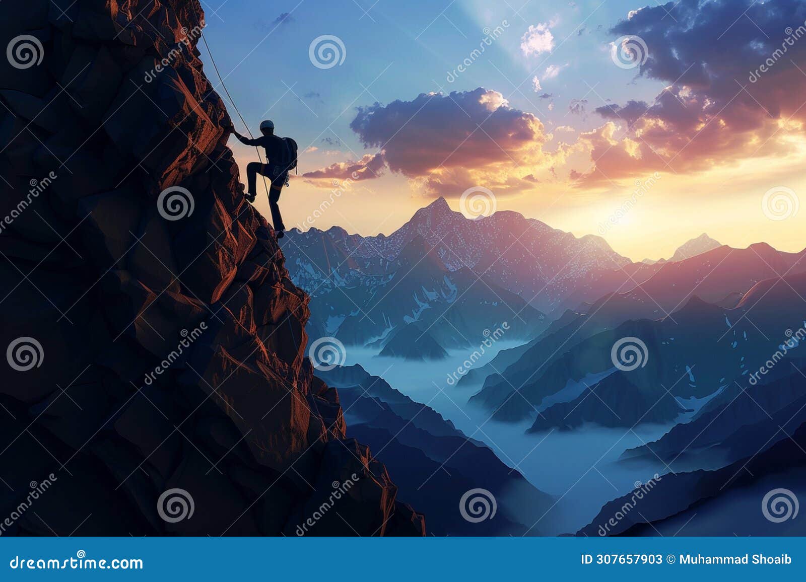 Bold Silhouette of a Climber Scaling Rocky Cliffs Amidst Mountains ... Bold Silhouette of a Climber Scaling Rocky Cliffs Amidst Mountains ...