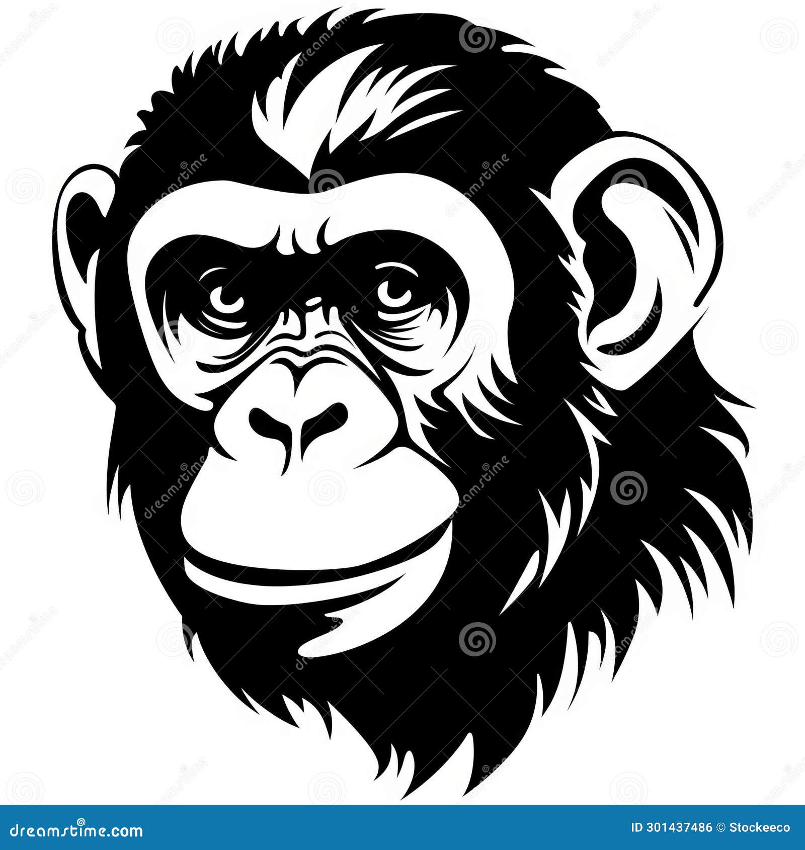Bold Stencil Chimpanzee Head: a Dark and Expressive Mural Stock ...